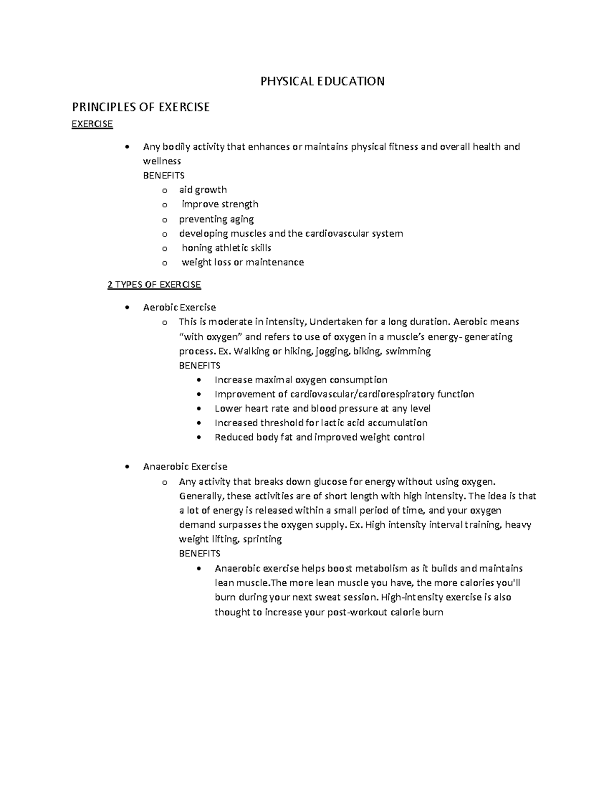Physical Education Principles Of Exercise Physical Activities Towards