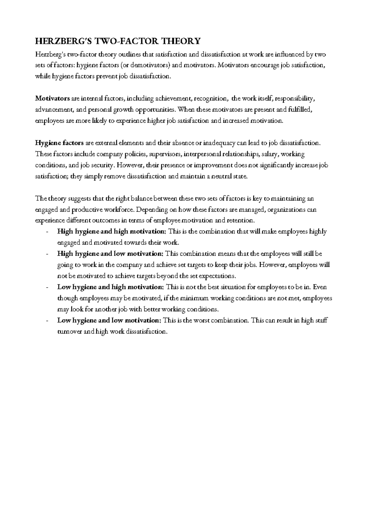 2 factor theory - HERZBERG'S TWO-FACTOR THEORY Herzberg's two-factor ...