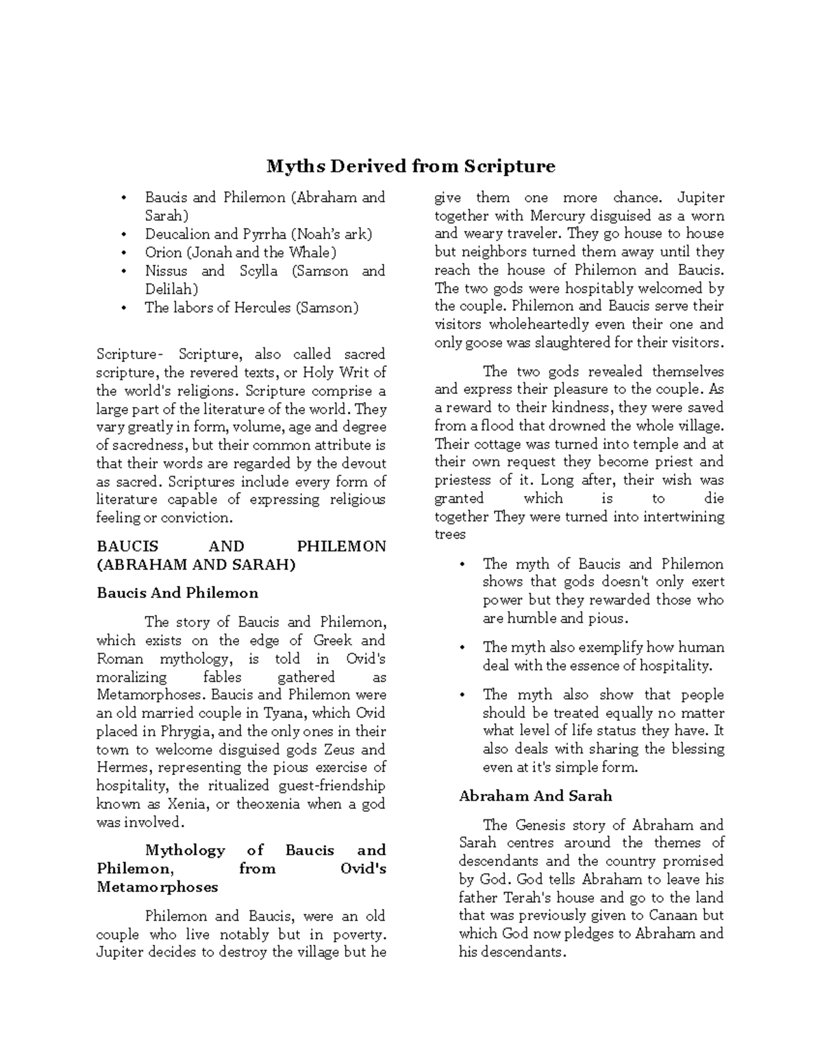 Myths Derived from Scripture - Myths Derived from Scripture Baucis and ...