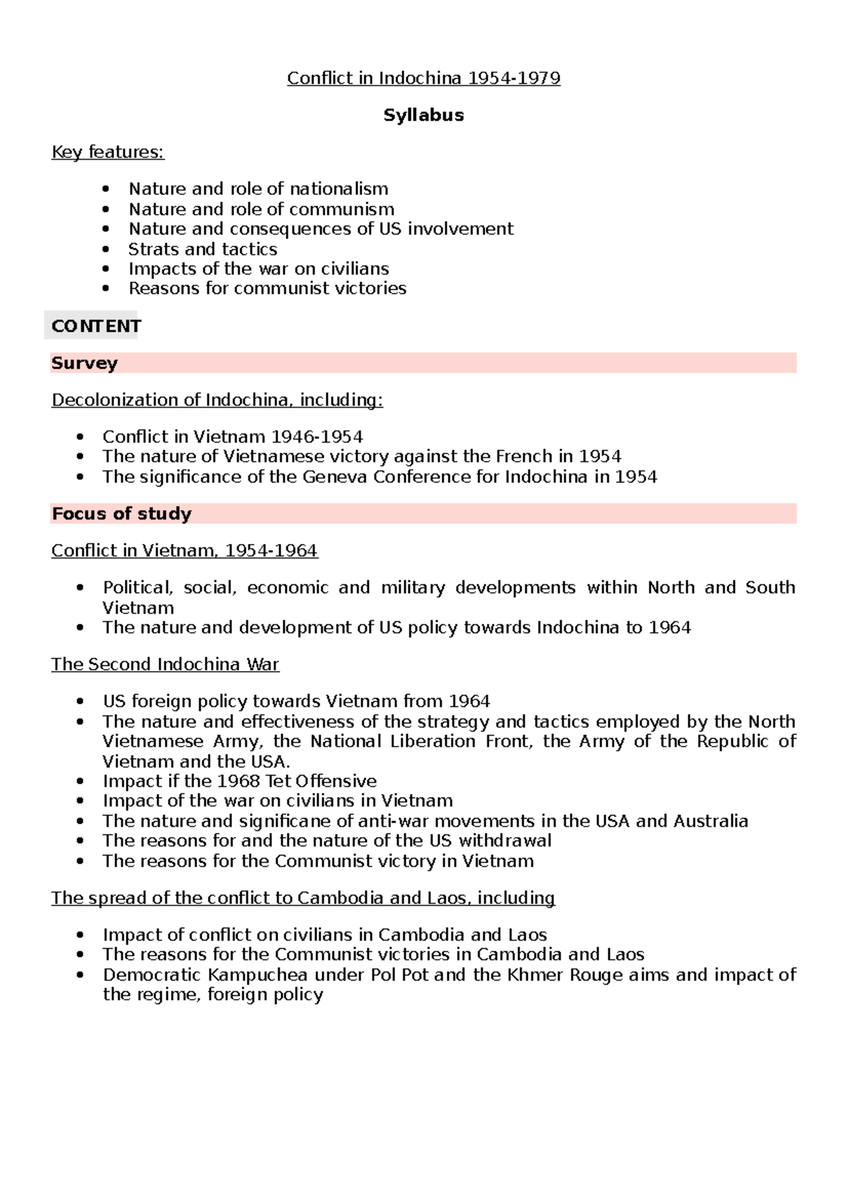 Conflict in Indochina 1954 - Conflict in Indochina 1954- Syllabus Key ...