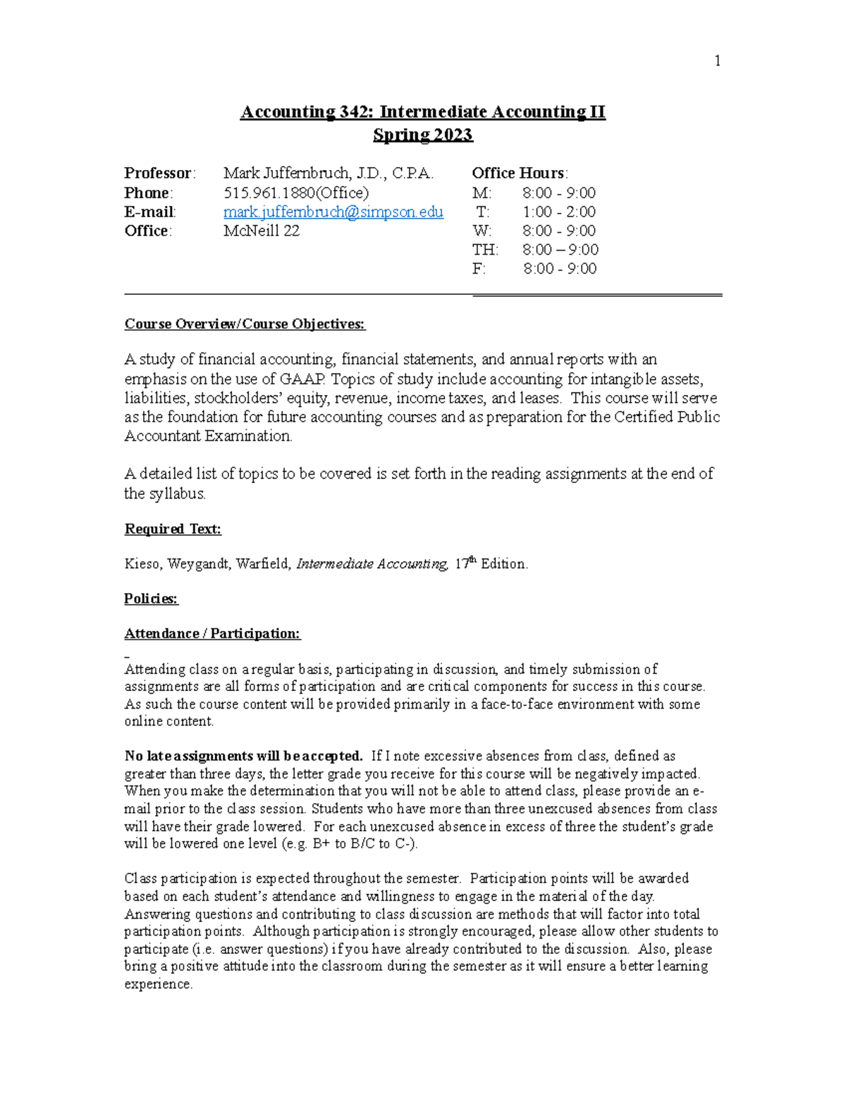 Acct. 342 Syllabus Spring 2023 - Accounting 342: Intermediate ...