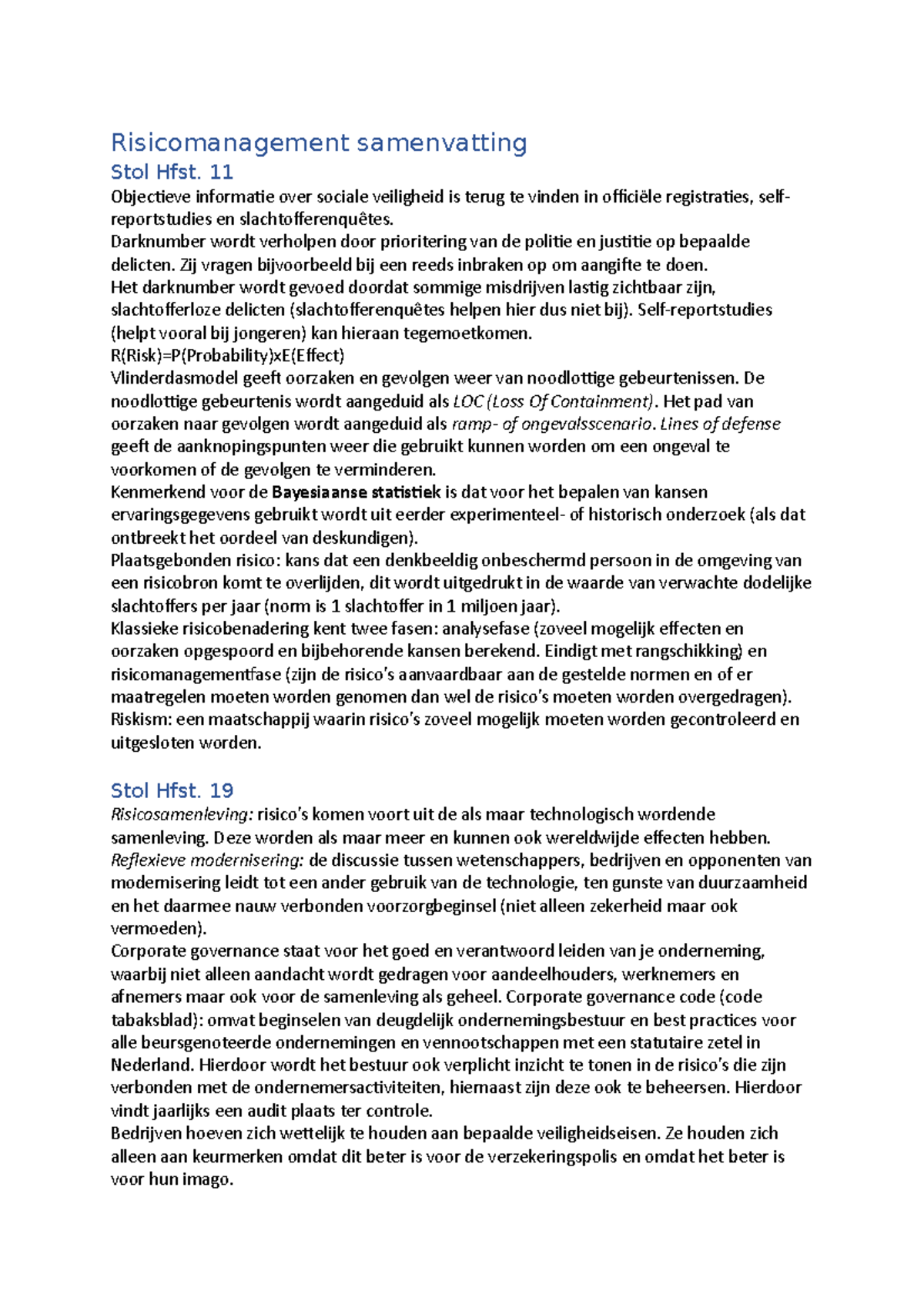 Risicomanagement samenvatting - 11 Objectieve informatie over sociale ...