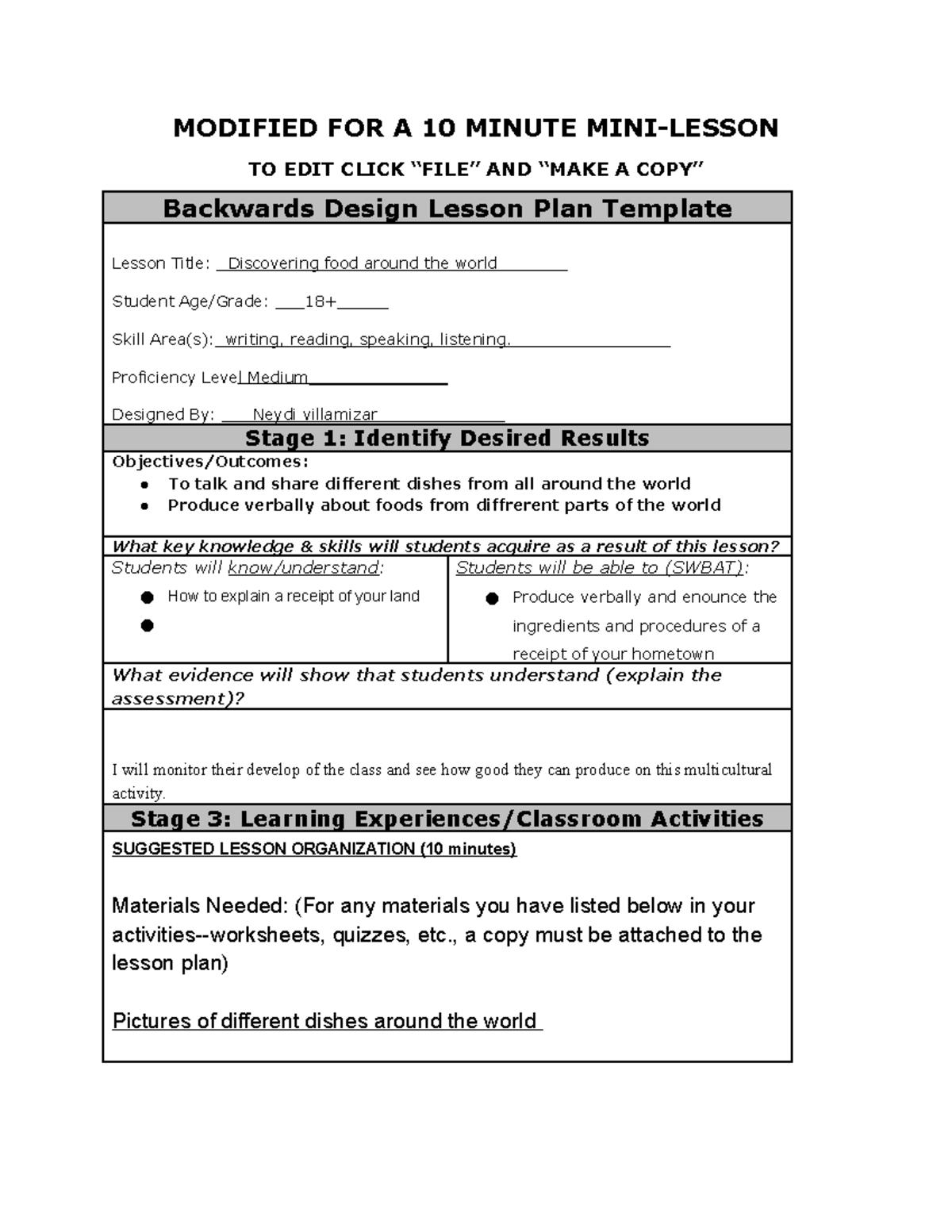 Tesol 101 document 10min Lesson Plan (2) - MODIFIED FOR A 10 MINUTE ...