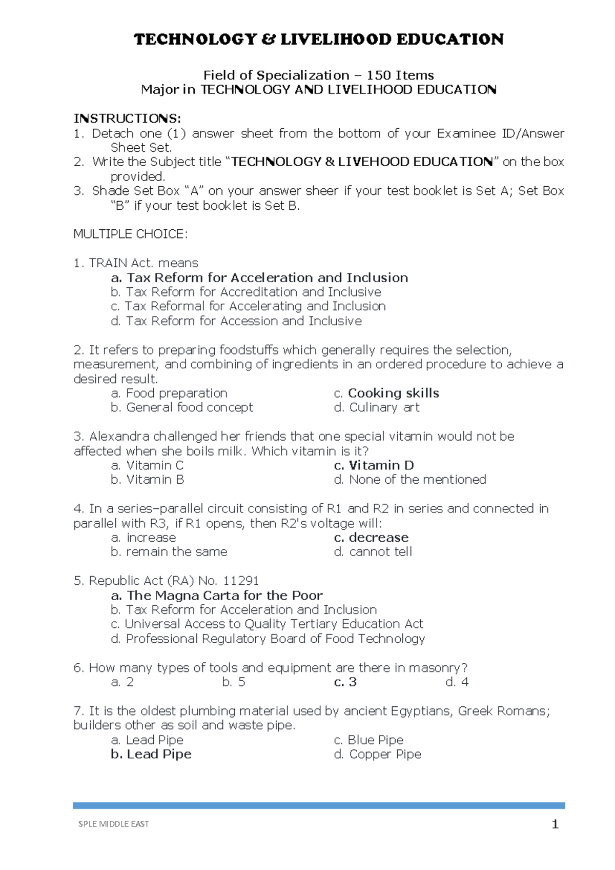 Tle-major-field-guide compress - Field of Specialization – 150 Items ...