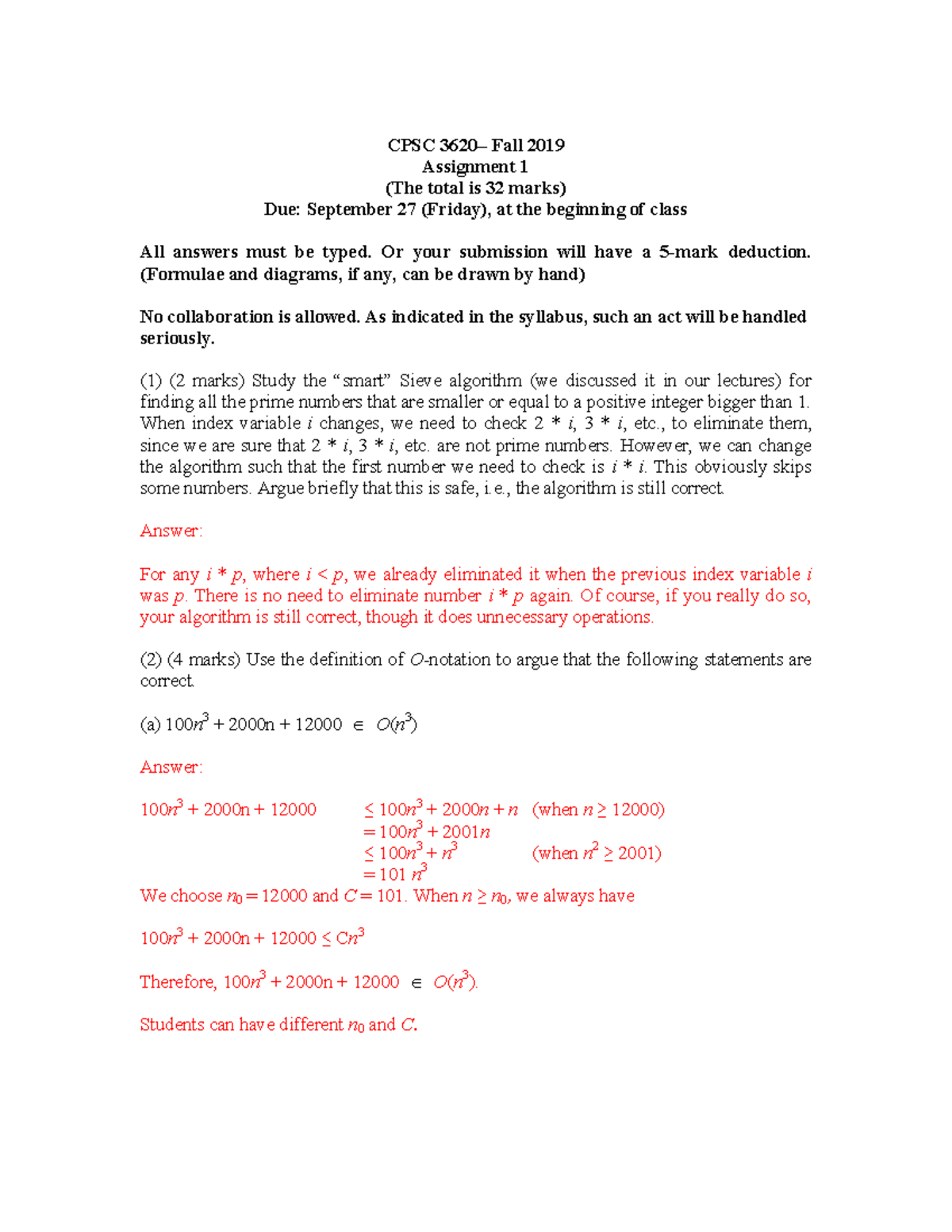 A1solu - Solution to Zhang's Assignment 1 - CPSC 3620– Fall 2019 ...