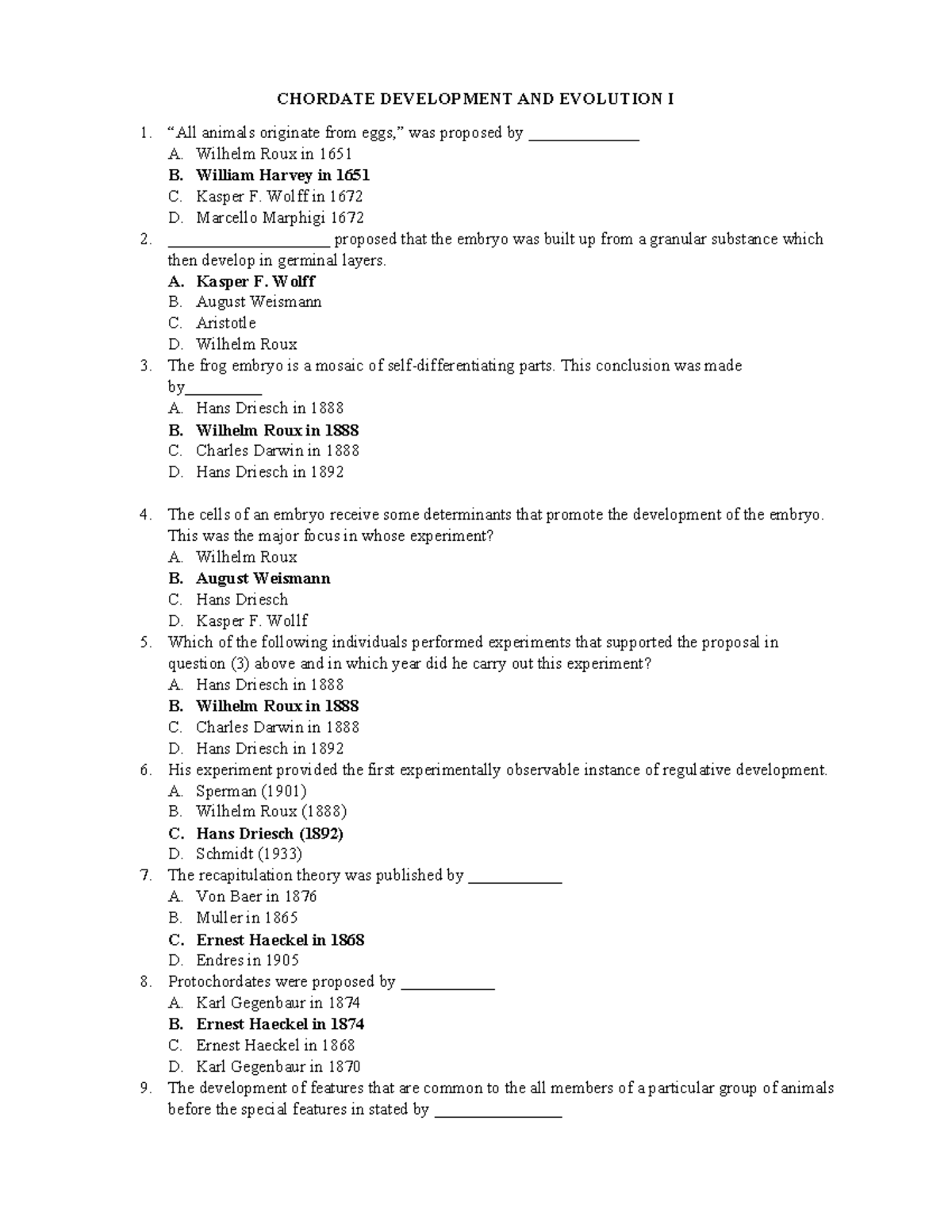 Chordate Development AND Evolution I Questions and Answers - CHORDATE ...