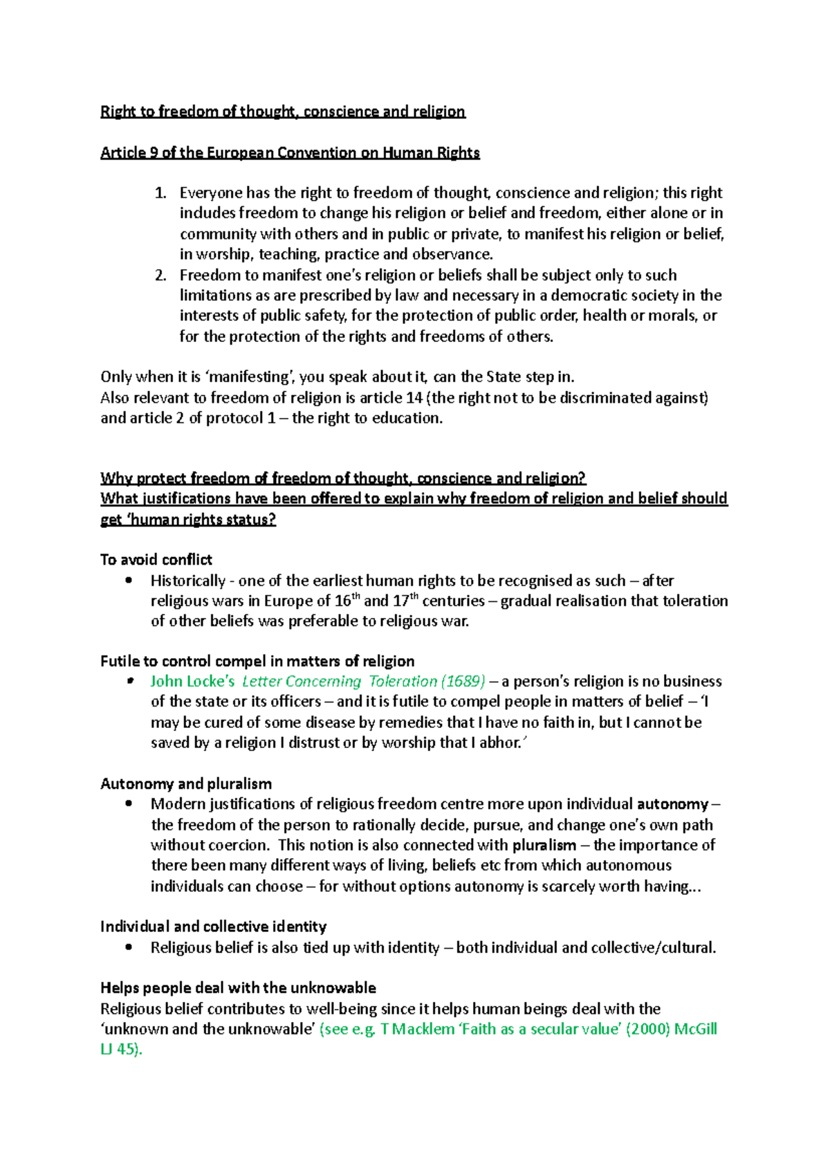 Lecture 13-Article 9 Right to Freedom of Thought, Conscience, and ...