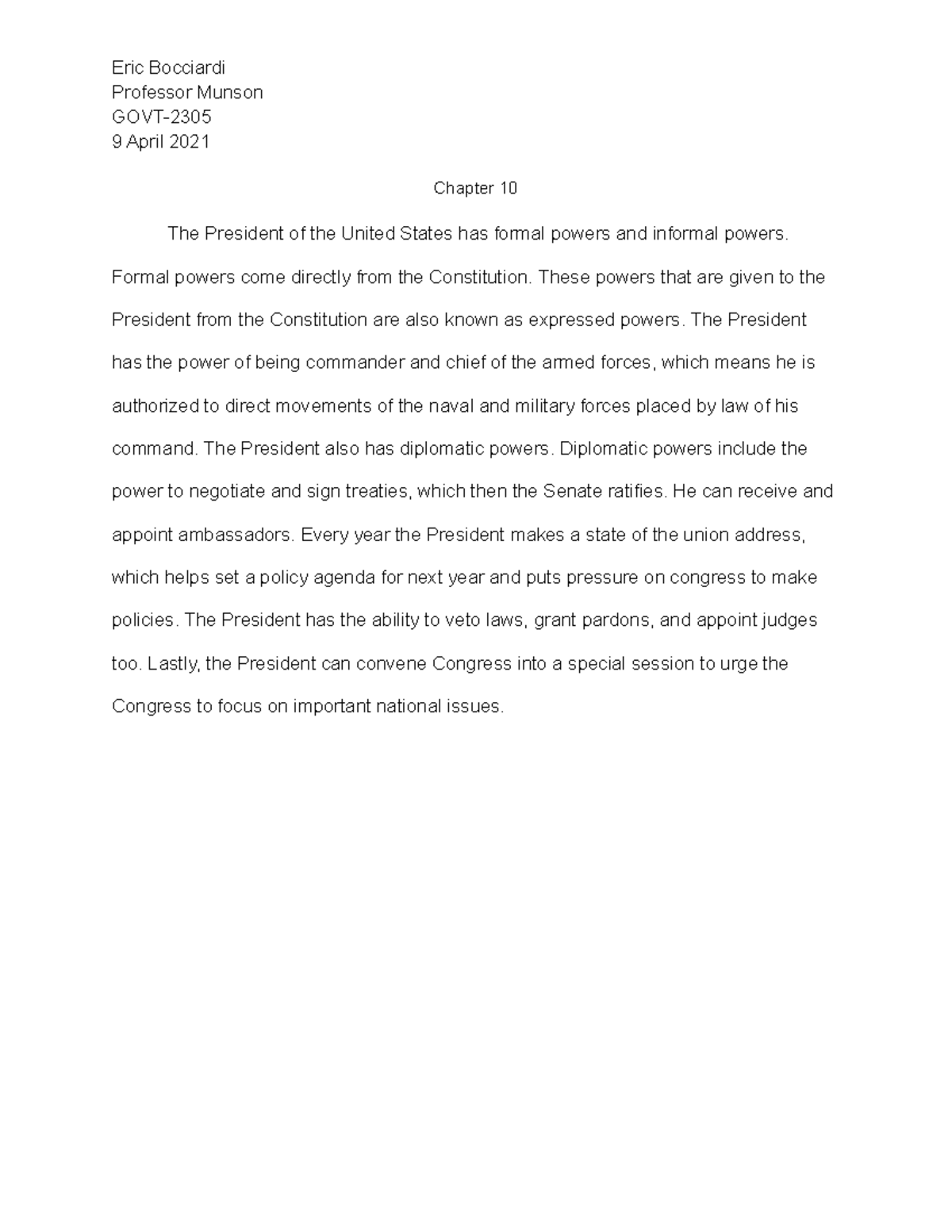 Chapter 10 - These are notes and assignments for Federal Government ...