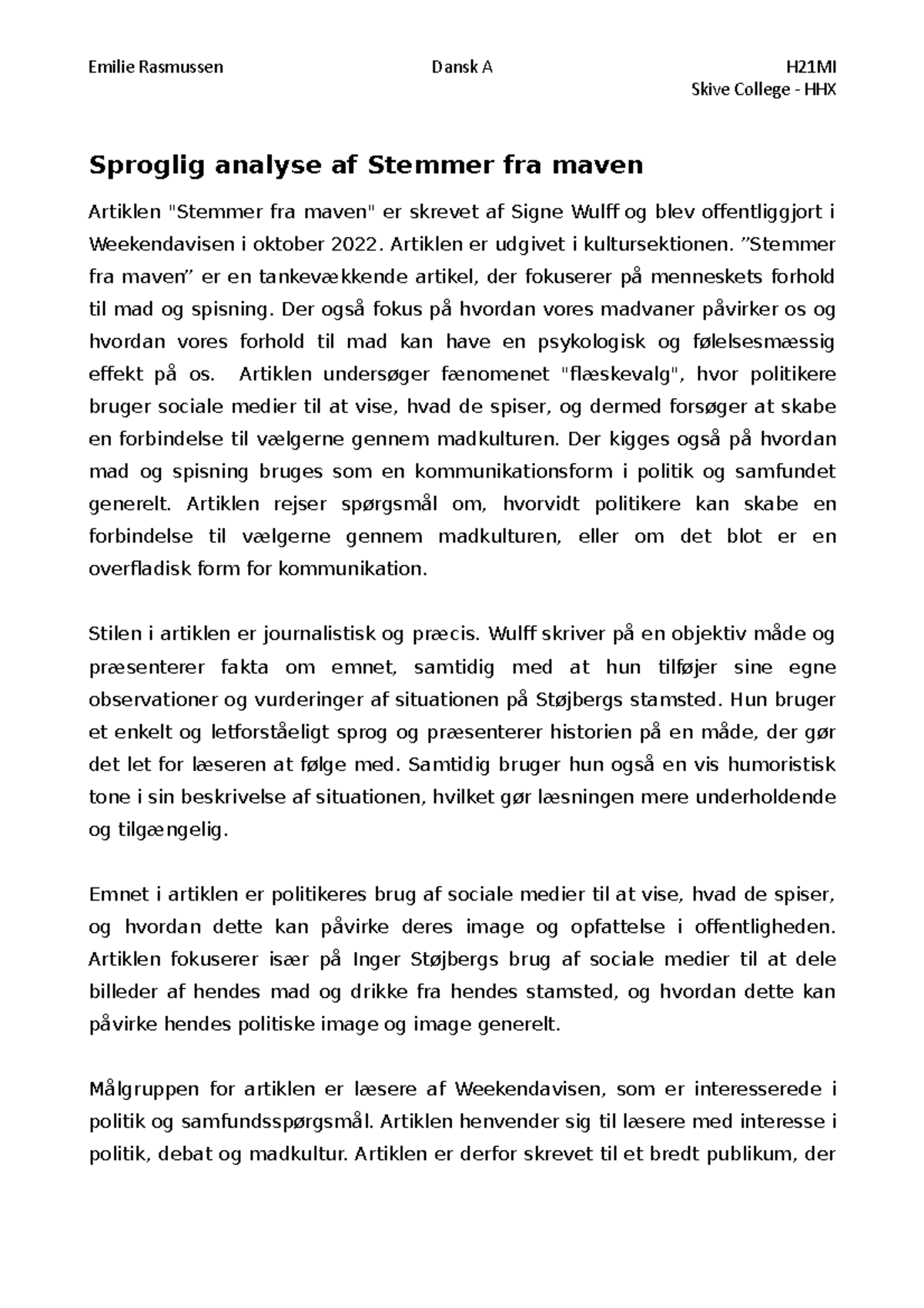 Sproglig analyse af Stemmer fra maven - Skive College - HHX Sproglig analyse af Stemmer fra ...