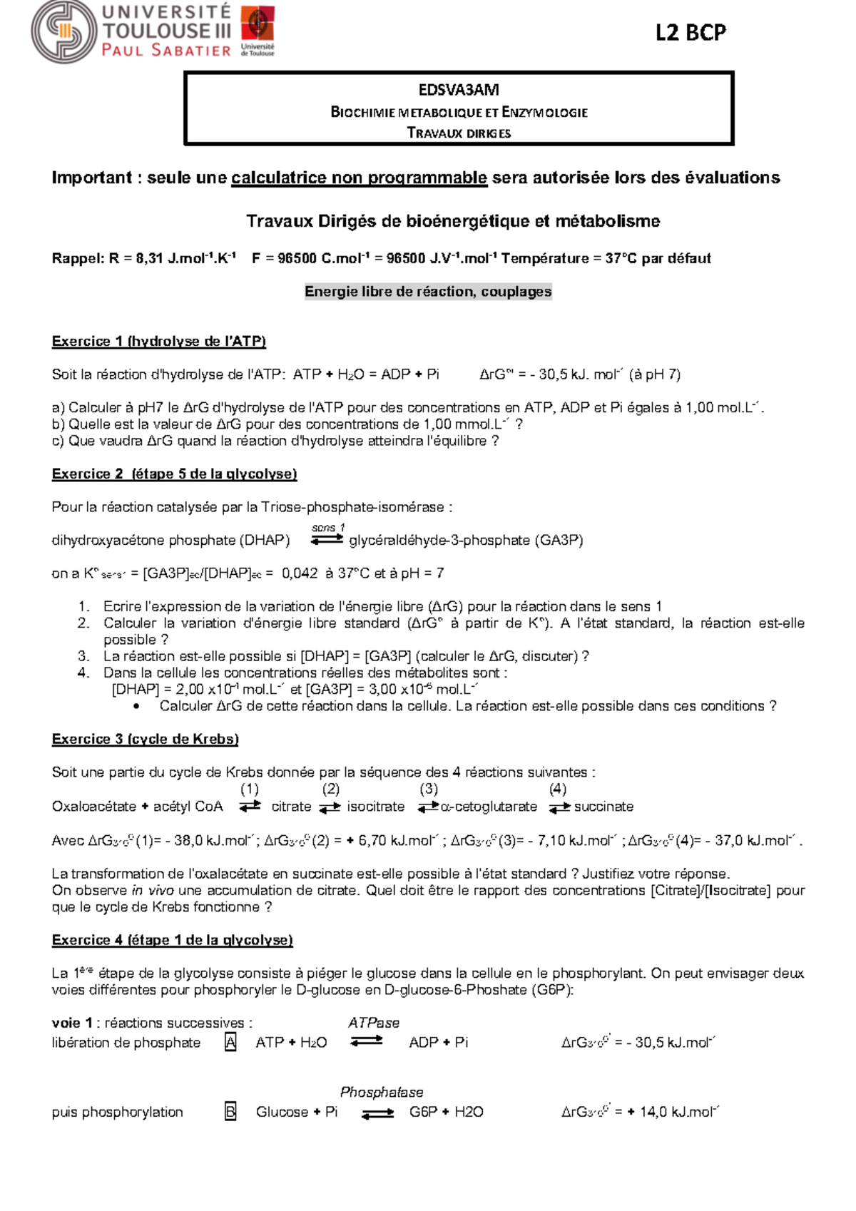EDSVA3AM Biochimie L2 BCP TD - Warning: TT: undefined function: 32 Warning: TT: undefined ...