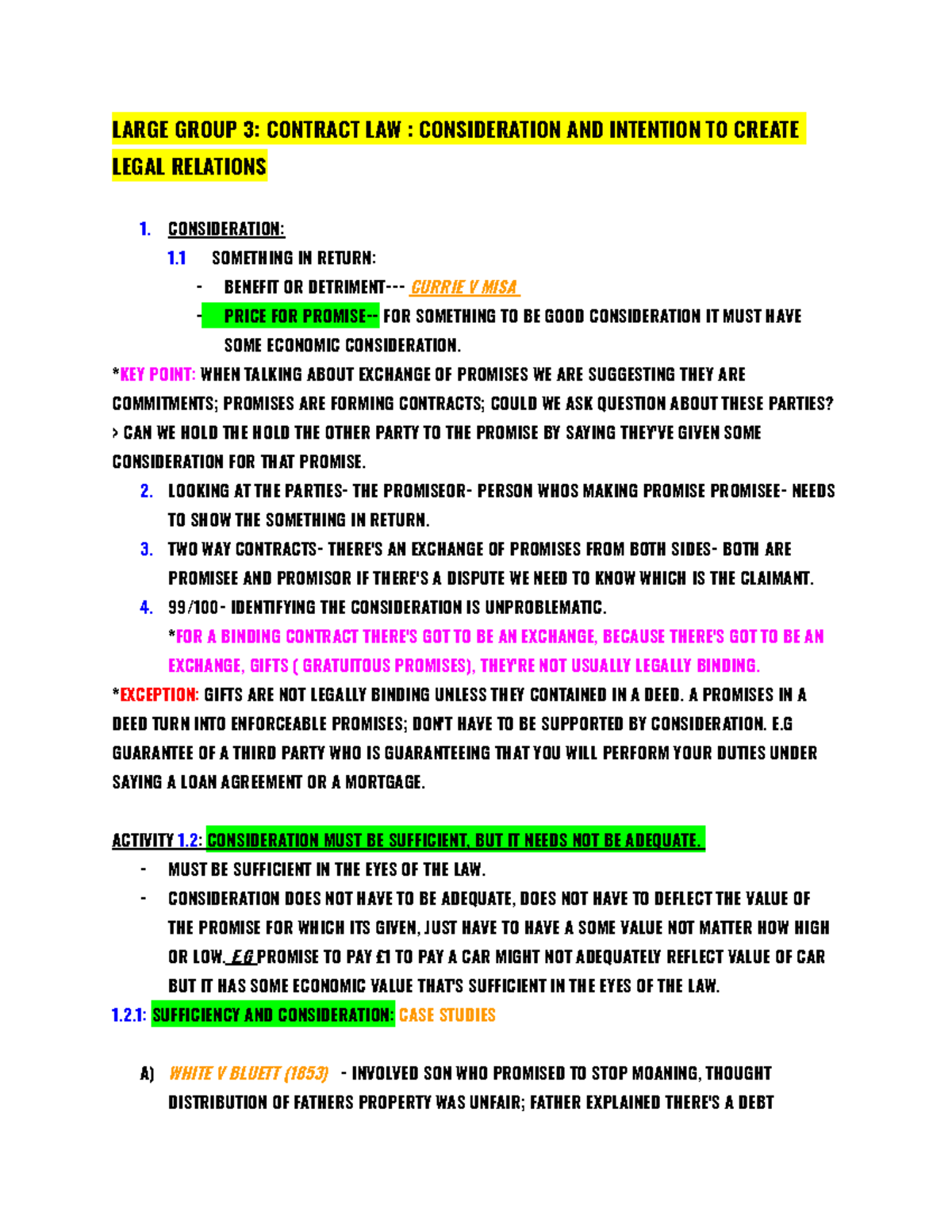 Large Group 3 Contract LAW Consideration AND Intention TO Create Legal ...