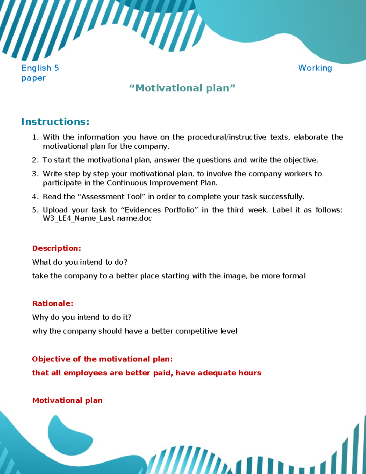 W3 LE2 Frank Francisco Ortiz - English 5 Working paper “Motivational ...