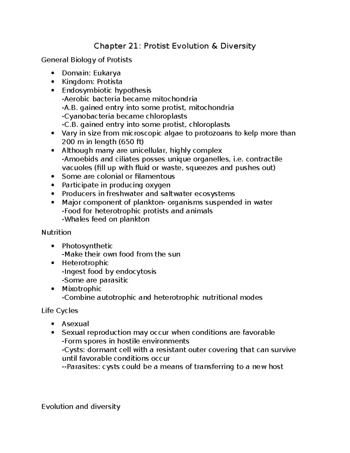 Chapter 21 Protist Evolution and Diversity - Chapter 21: Protist ...