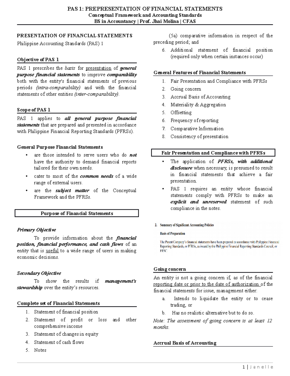 CFAS - PAS 1 - conceptual framework and accounting standard PAS 1 ...