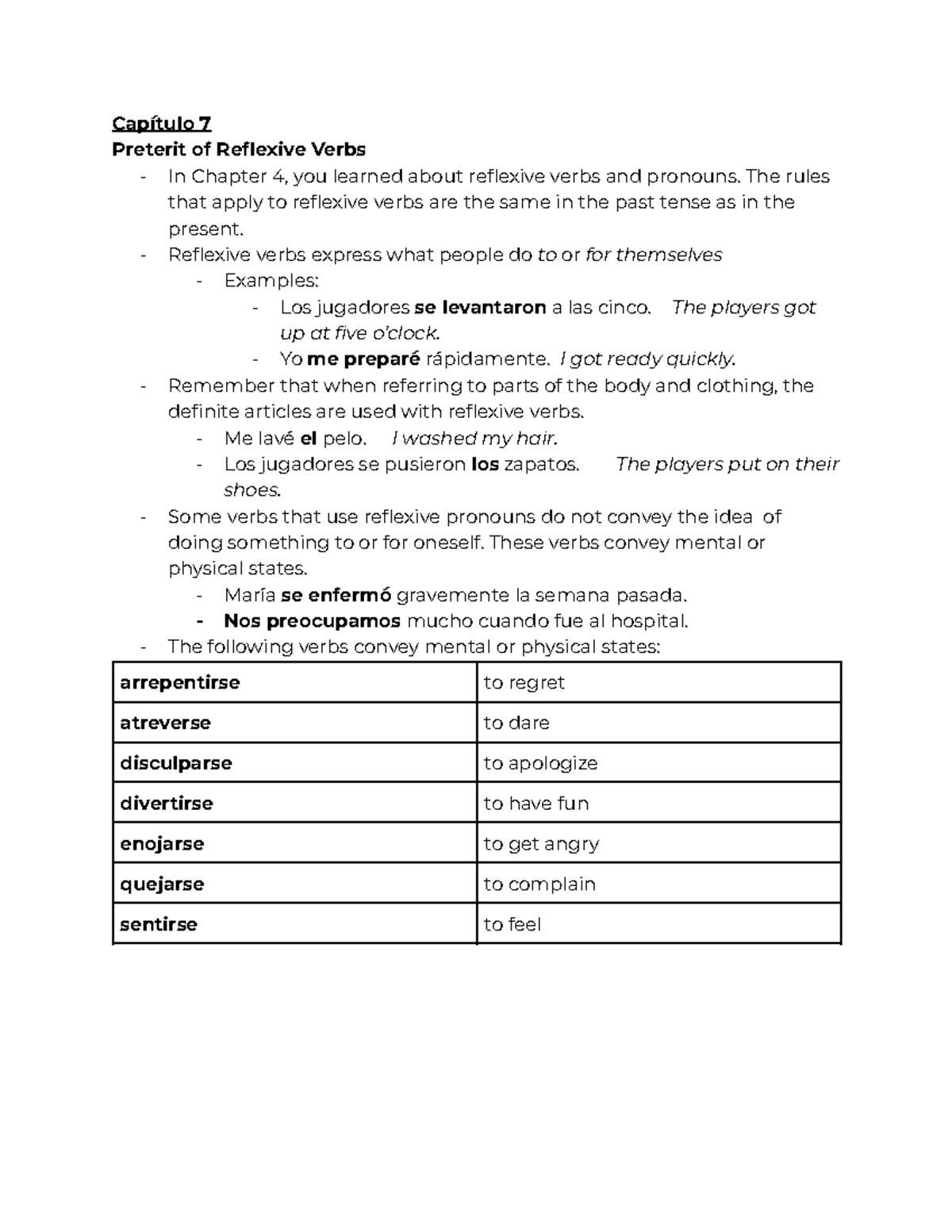 SPN112 - February 3 - Capítulo 7 Preterit of Reflexive Verbs - In ...