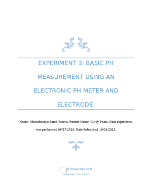 Experiment 2 - lab report - Experiment 2: Calibration of Pipettes. Yuri ...