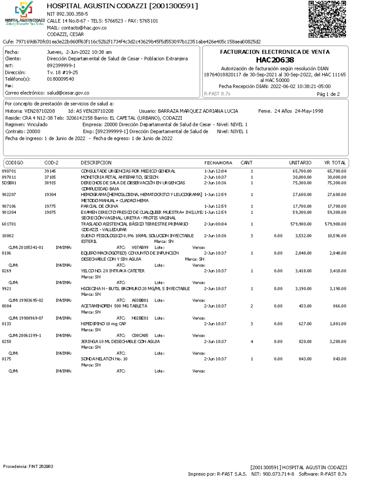 HAC 20638 - BNBNBNB - NIT 892.300- CALLE 14 No-67 - TELS: 5766523 - FAX ...