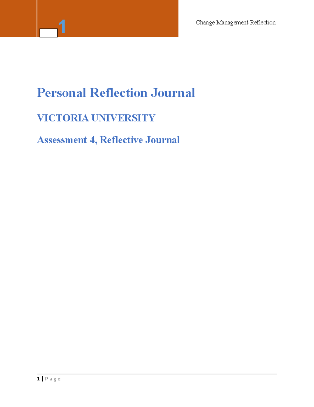 Reflective Essay Journal - Personal Reflection Journal VICTORIA ...