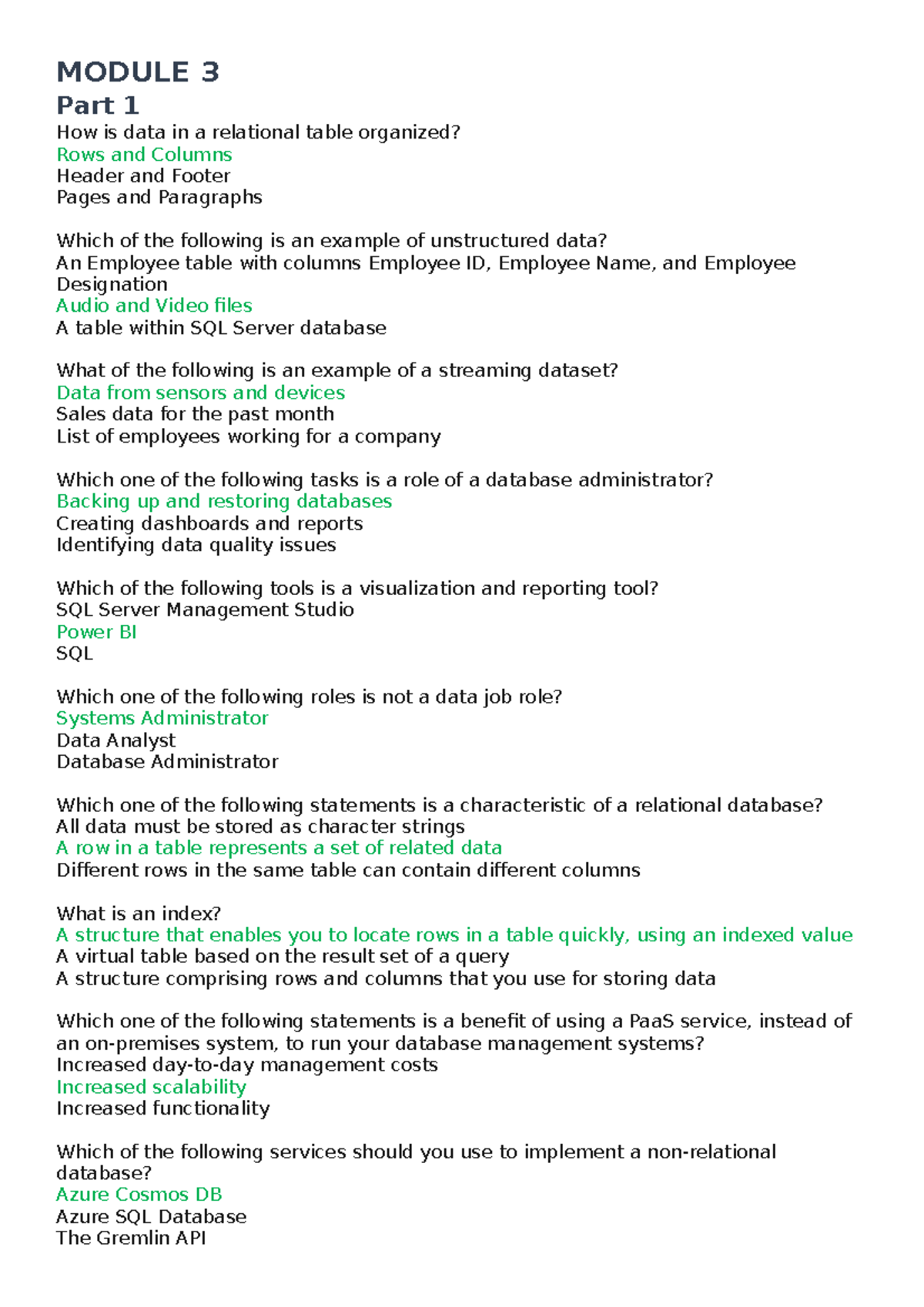 Module 3 - Answers in english - MODULE 3 Part 1 How is data in a ...