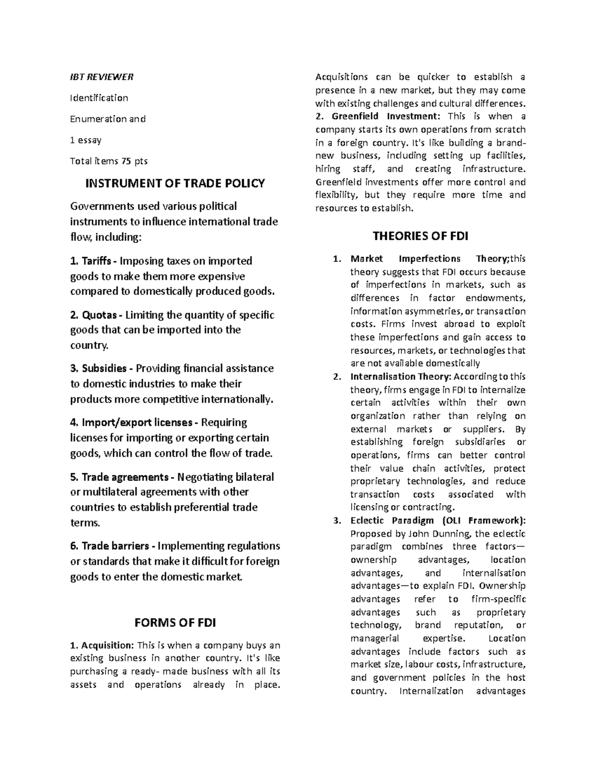IBT- Reviewer - IBT REVIEWER Identification Enumeration and 1 essay ...