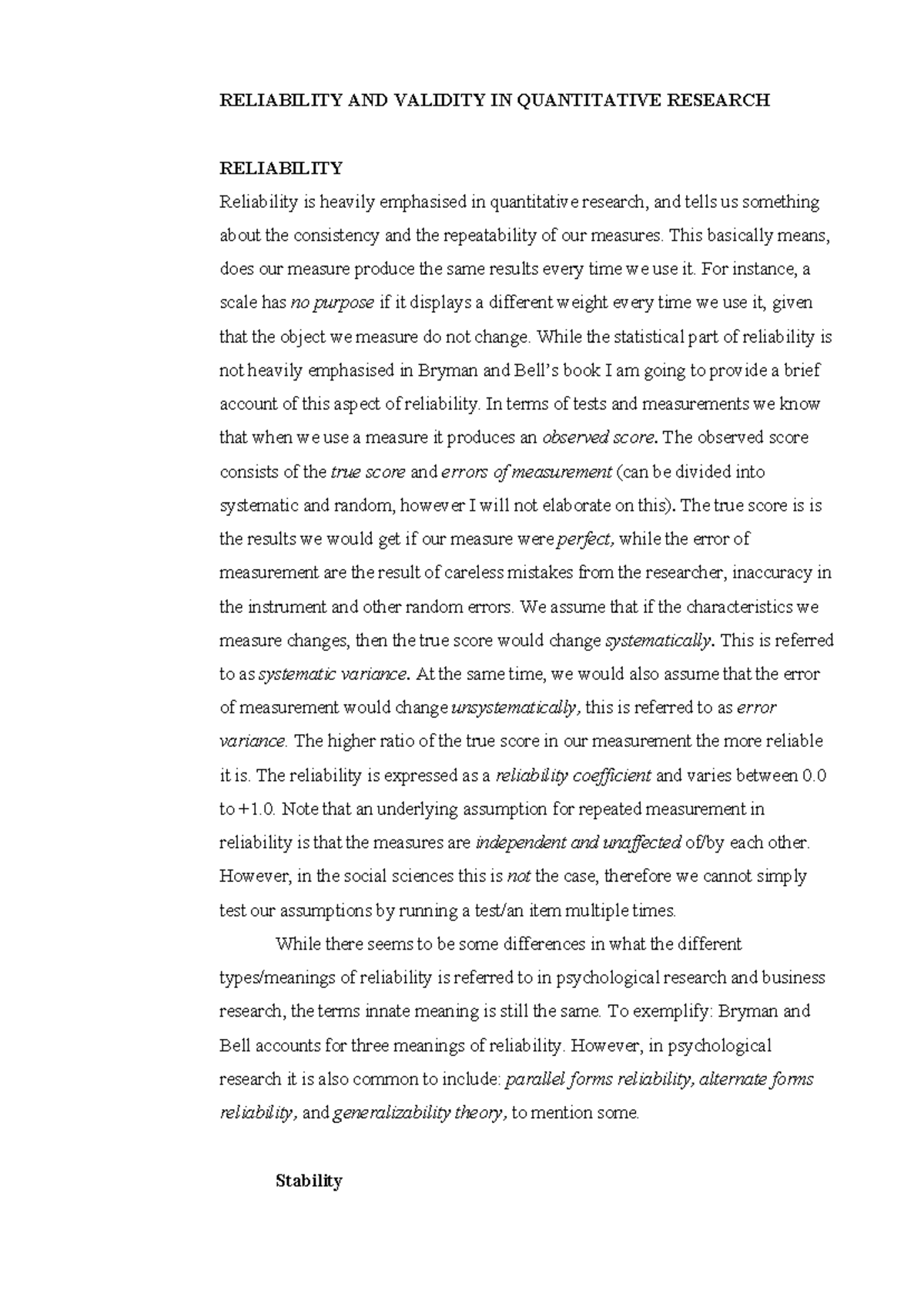 Validity AND Reliability - RELIABILITY AND VALIDITY IN QUANTITATIVE ...