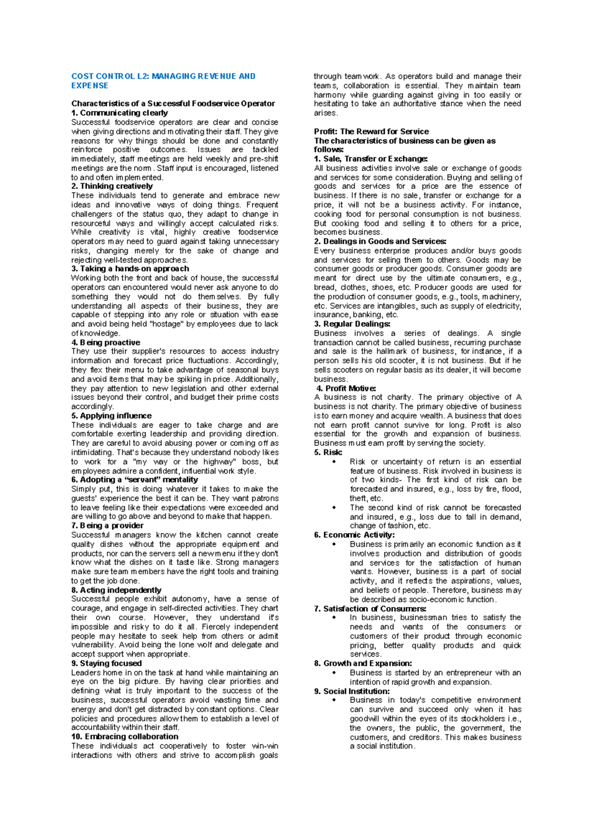 COST- Control-L2 - COST CONTROL L2: MANAGING REVENUE AND EXPENSE ...
