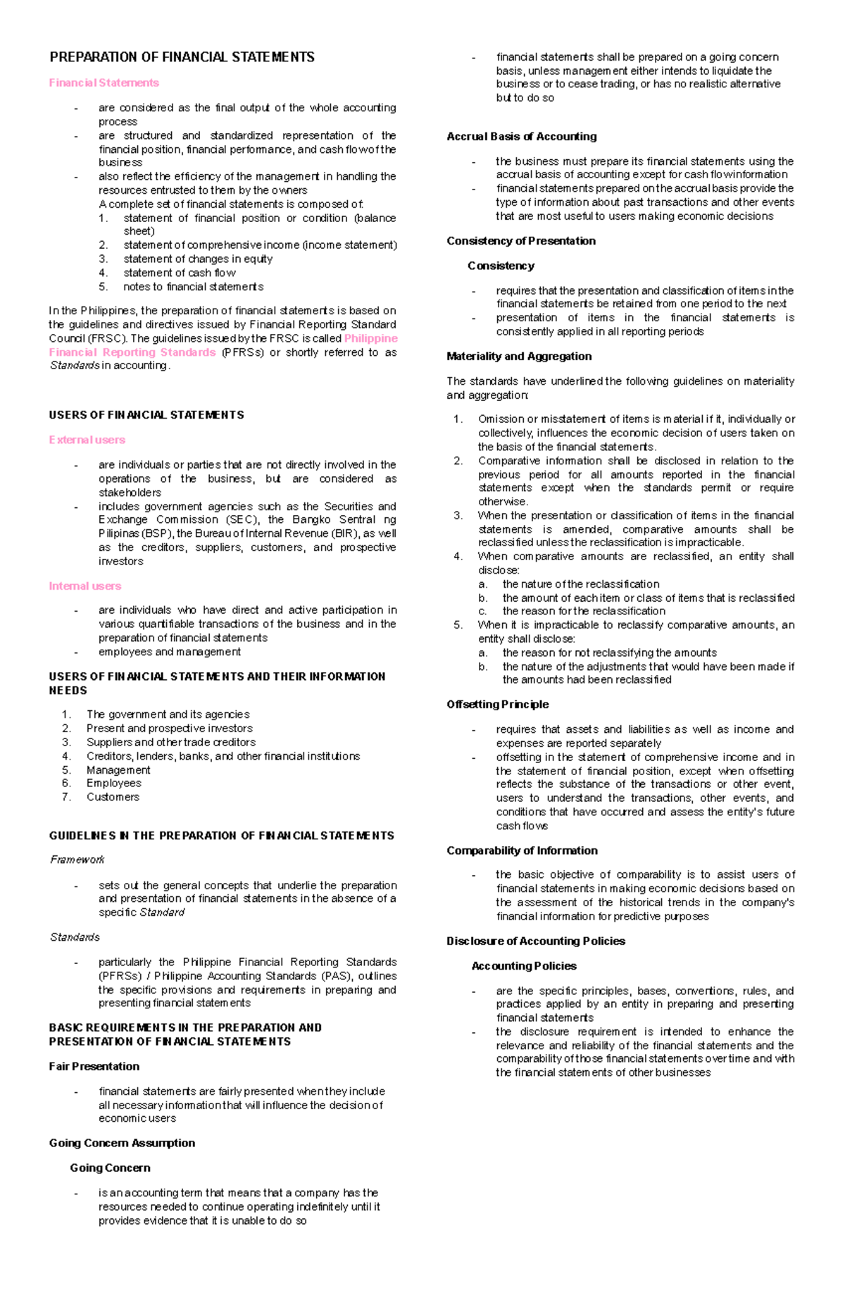 FIN- Notes - N/a - PREPARATION OF FINANCIAL STATEMENTS Financial ...