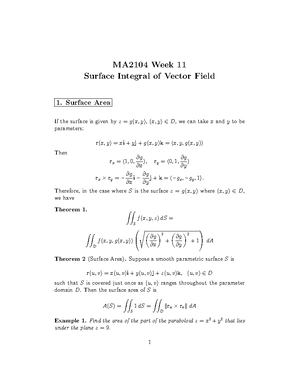 Tutorials and Assignments - National University of Singapore MA2104: Multivariable Calculus ...
