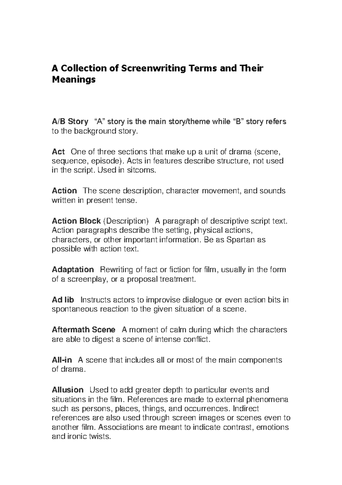 English Advanced film term for essays - A Collection of Screenwriting ...