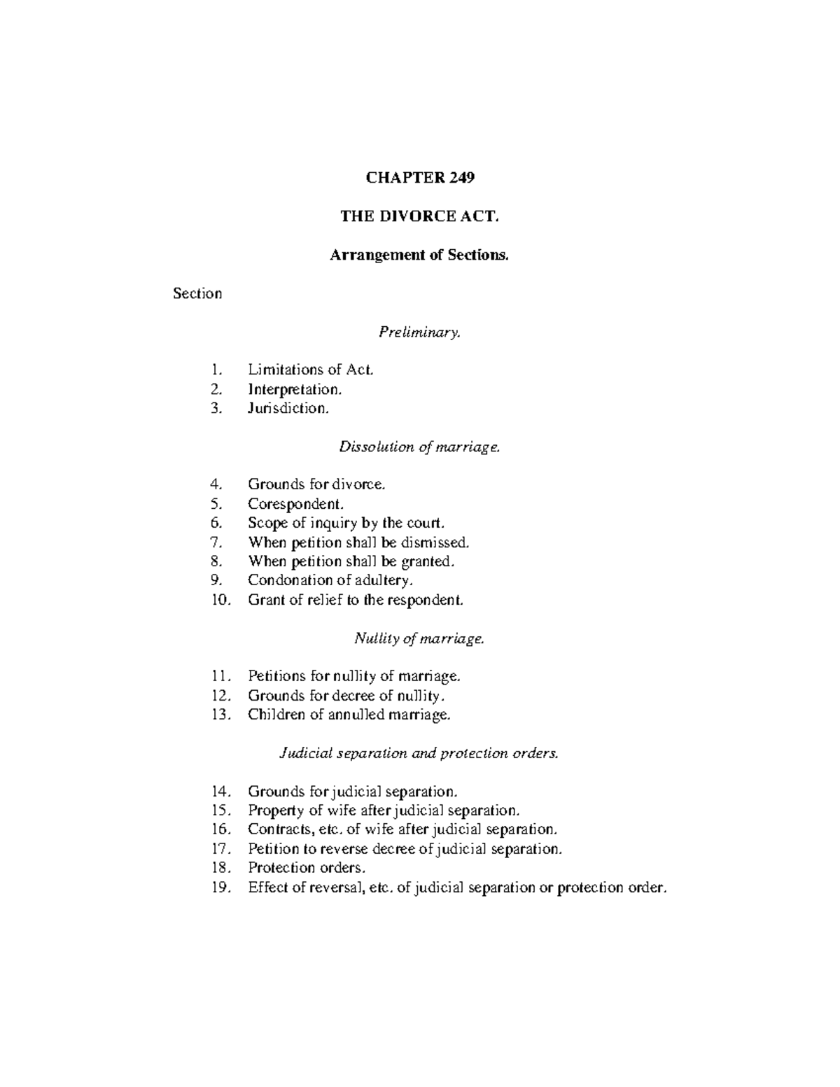 Divorce act - CHAPTER 249 THE DIVORCE ACT. Arrangement of Sections ...