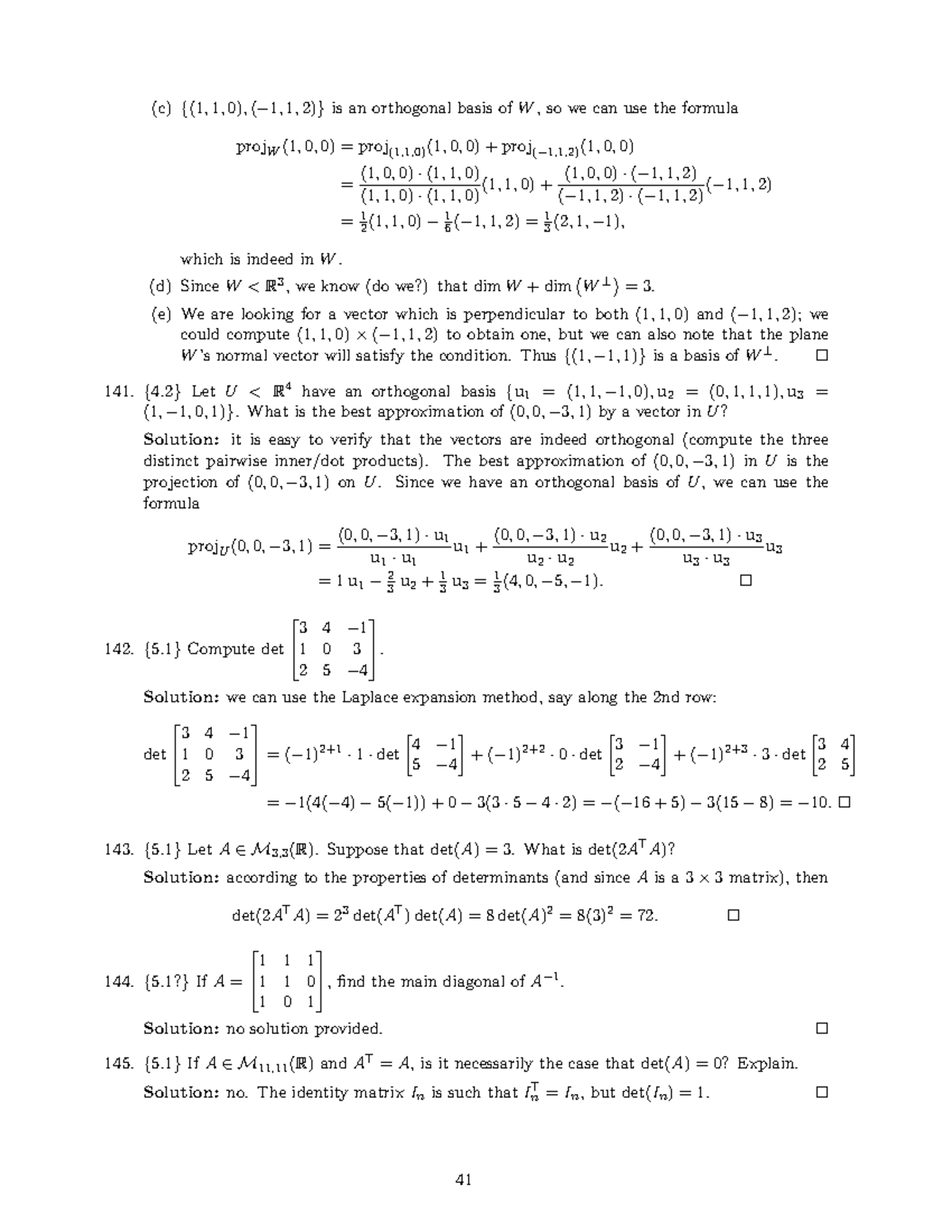 MAT1341 - DGD12 - exercises - (c) {(1, 1 , 0), (− 1 , 1 , 2)} is an orthogonal basis of W , so ...