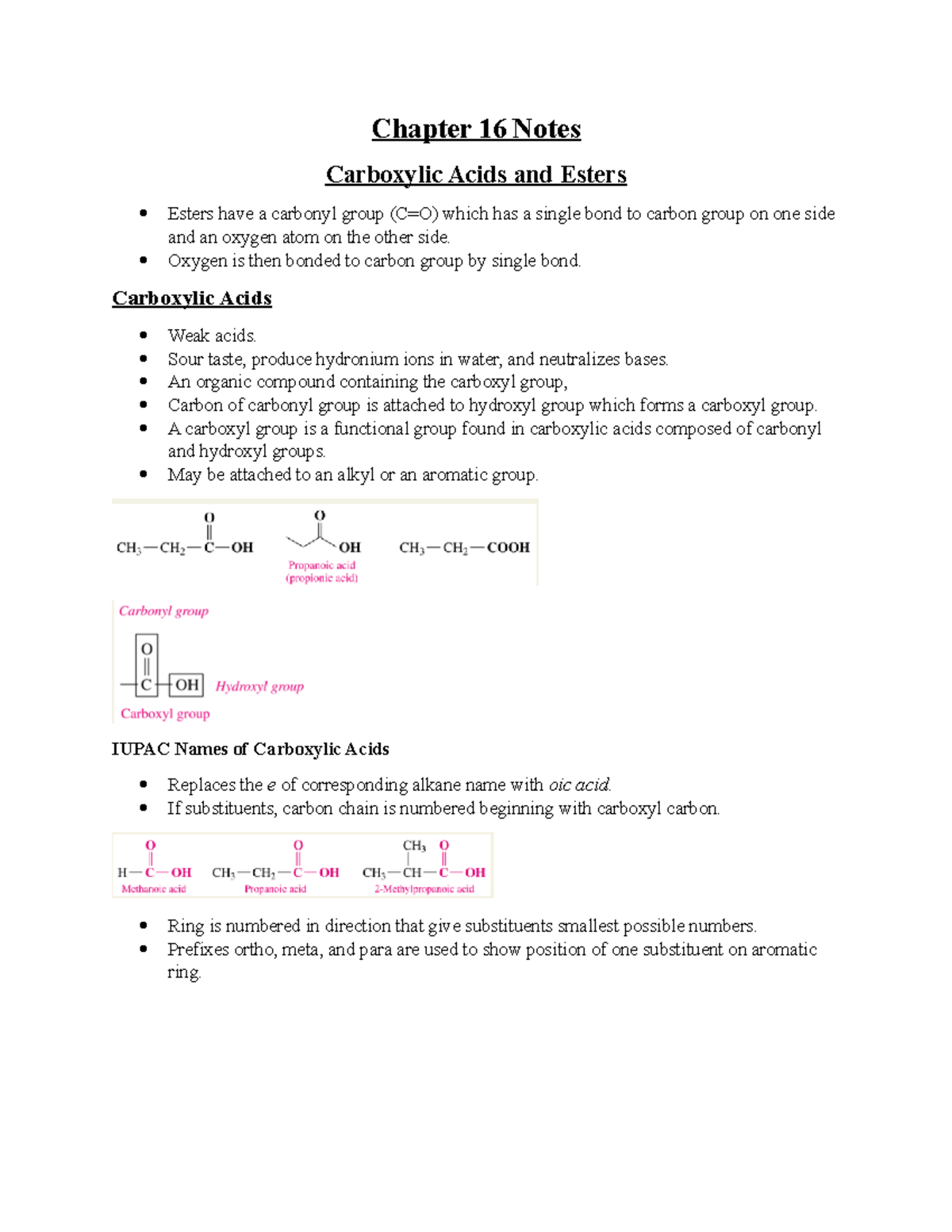 Chapter 16 Carboxylic Acids and Esters - Chapter 16 Notes Carboxylic ...