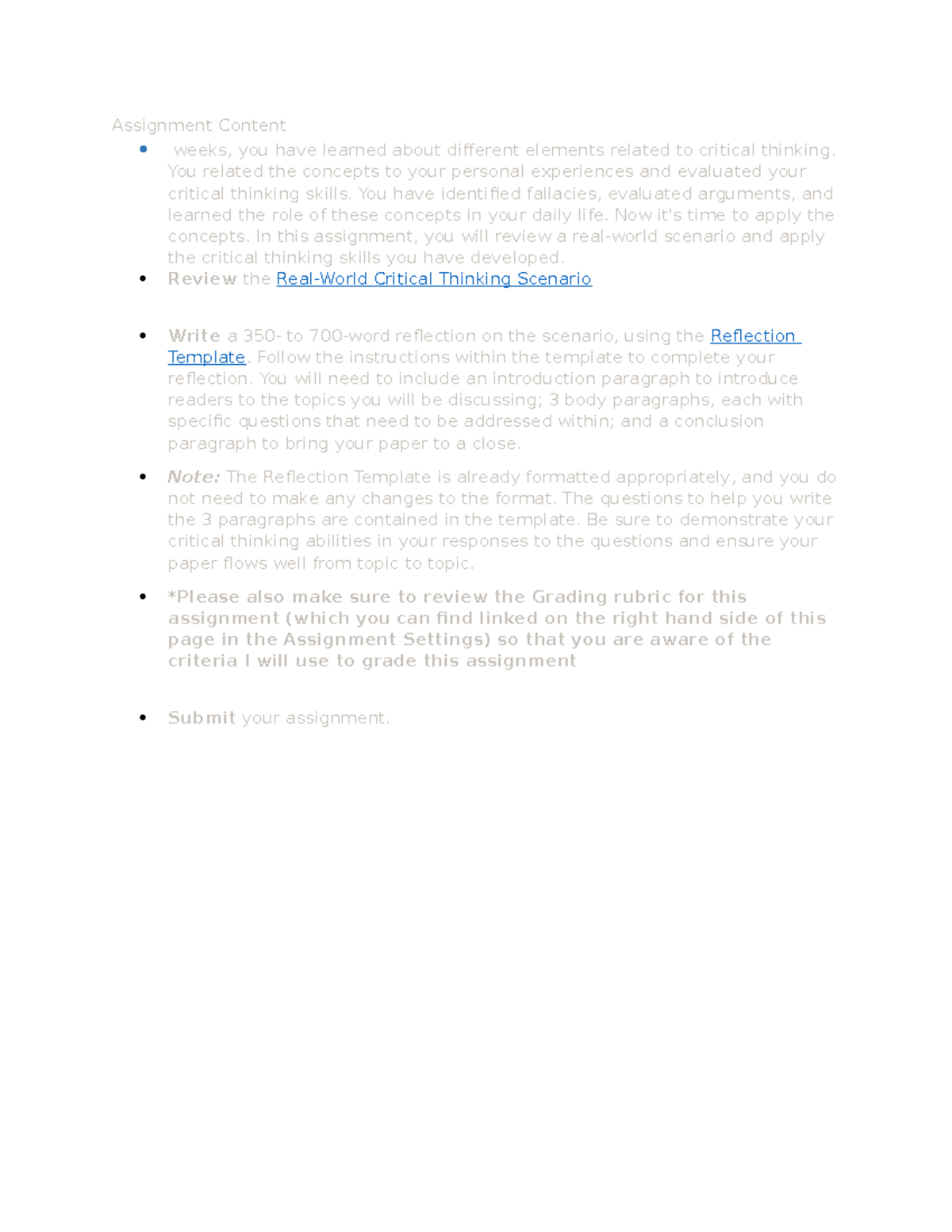 Wk 5 - Applying Critical Thinking Reflection 1 - Assignment Content ...