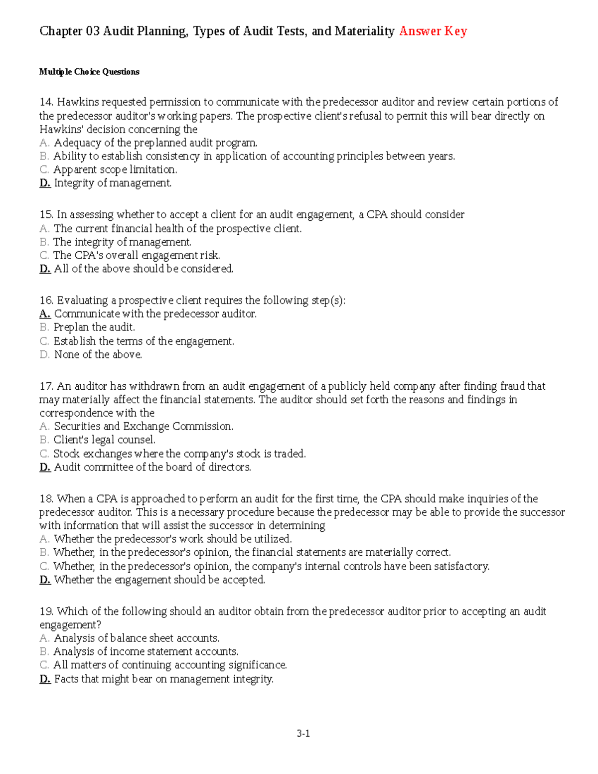 Auditing Theory - Chapter 03 Audit Planning, Types of Audit Tests, and ...