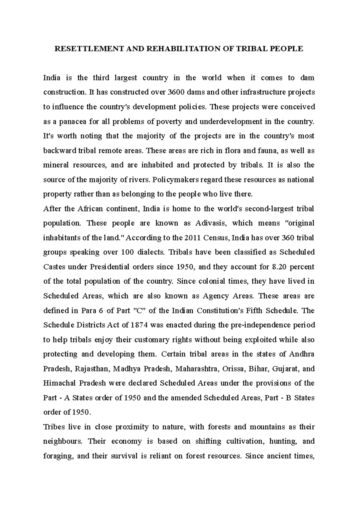 Resettlement AND Rehabilitation OF Tribal People - Diploma in Tribal ...