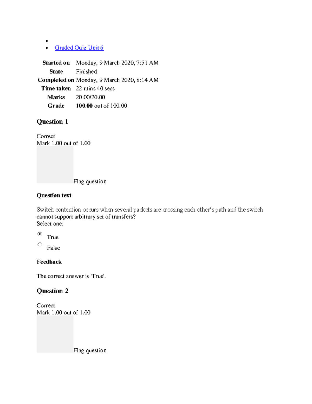 Grade Quiz 6 - Graded Quiz Unit 6 Started on Monday, 9 March 2020, 7:51 ...