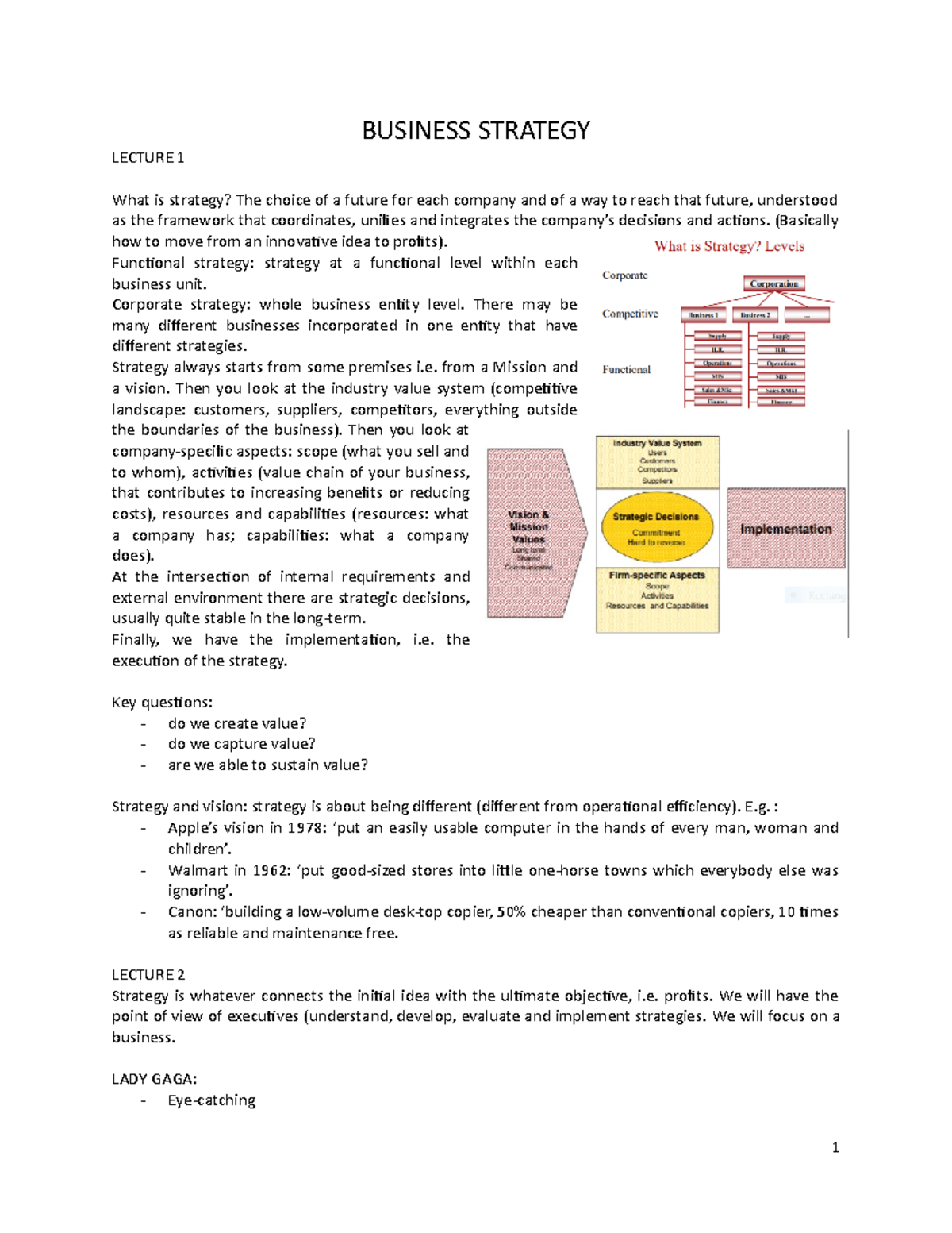 Business Strategy - Slides + Lecture notes - BUSINESS STRATEGY LECTURE ...
