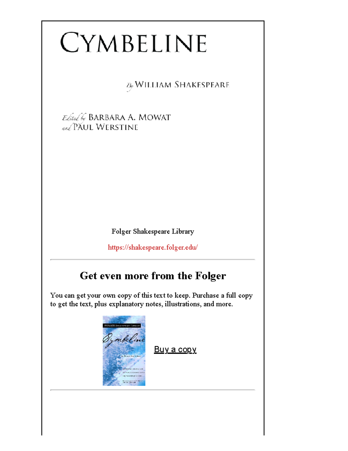Cymbeline PDF Folger Shakespeare - Get even more from the Folger You ...