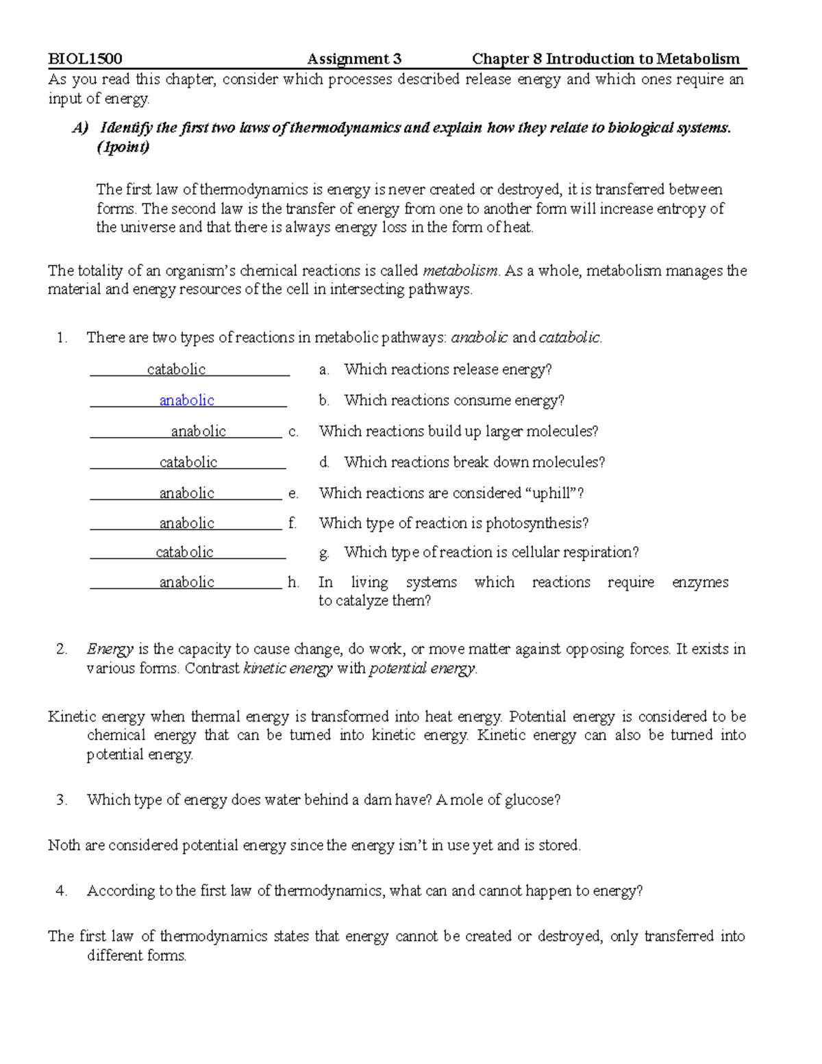 Assig 3 Chapter 8 - idk its bio - BIOL1500 Assignment 3 Chapter 8 ...