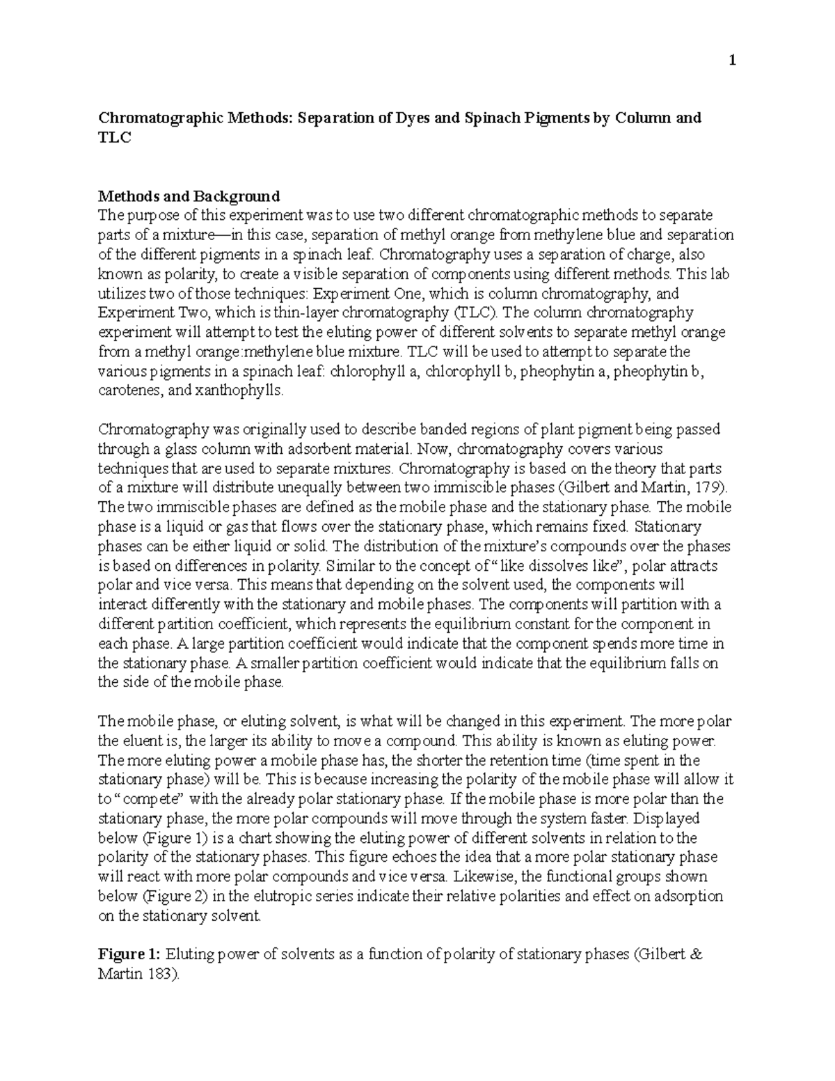 Copy of Lab Report 1- Chromatographic Methods - Chromatographic Methods ...