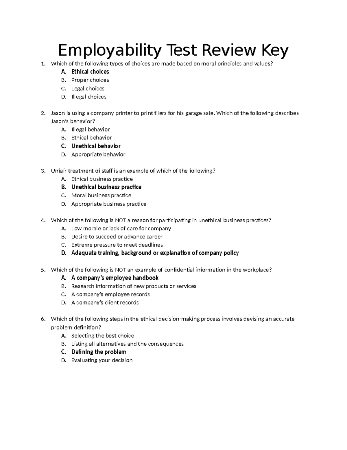 2024 Employability Test Review Key - Employability Test Review Key ...