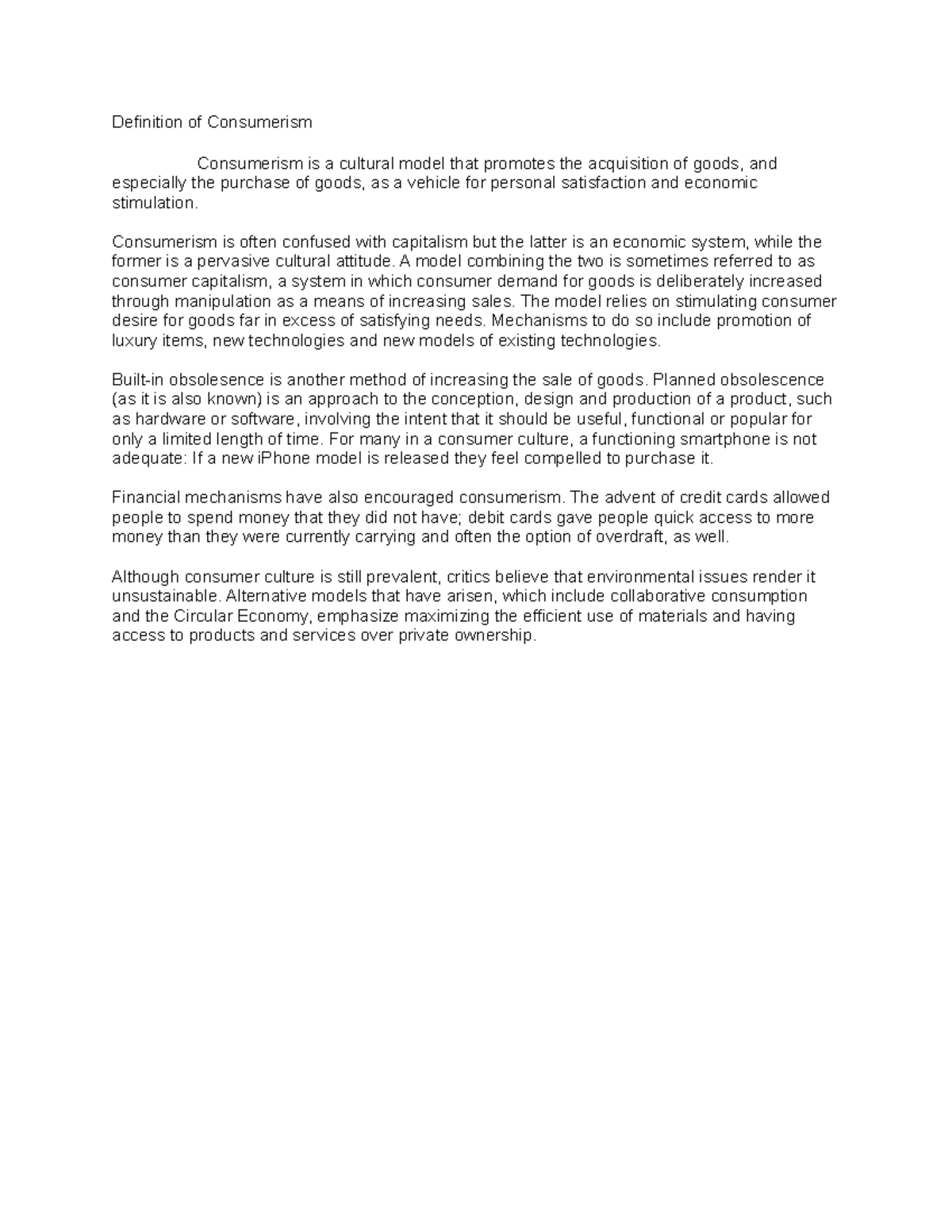 Definition of consumerism - Definition of Consumerism Consumerism is a ...