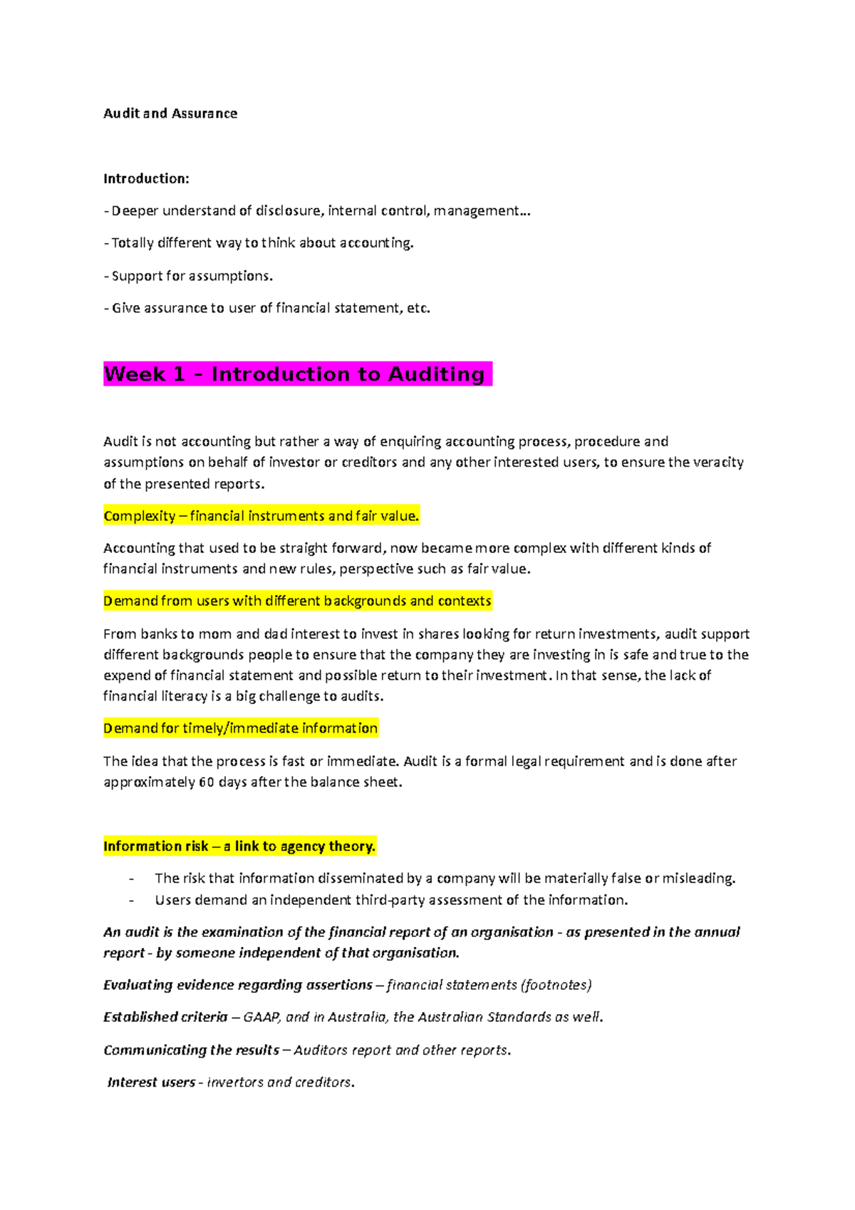 Notebook - Audit and Assurance - Audit and Assurance Introduction ...