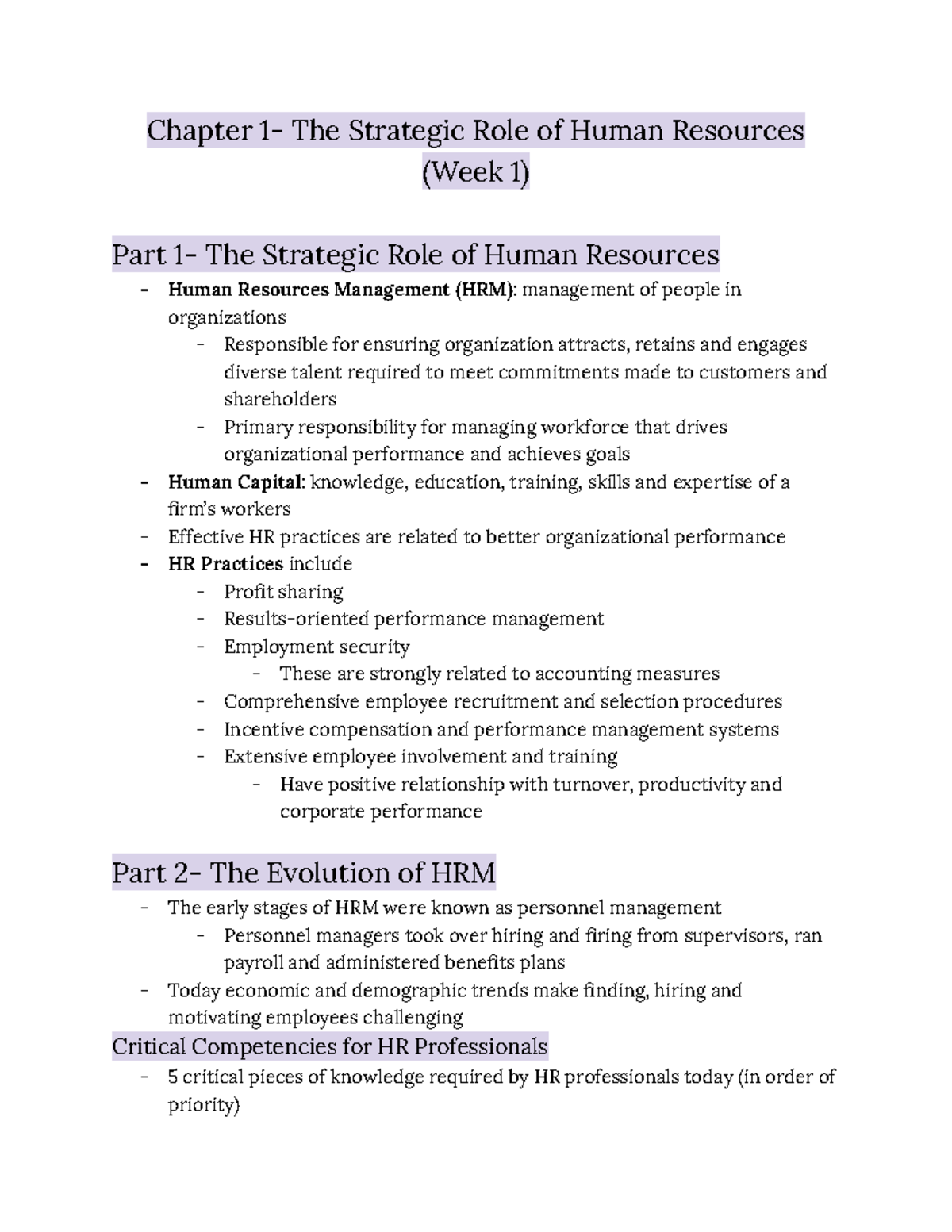 MOS1021 Chapter 1 - Chapter 1- The Strategic Role of Human Resources ...