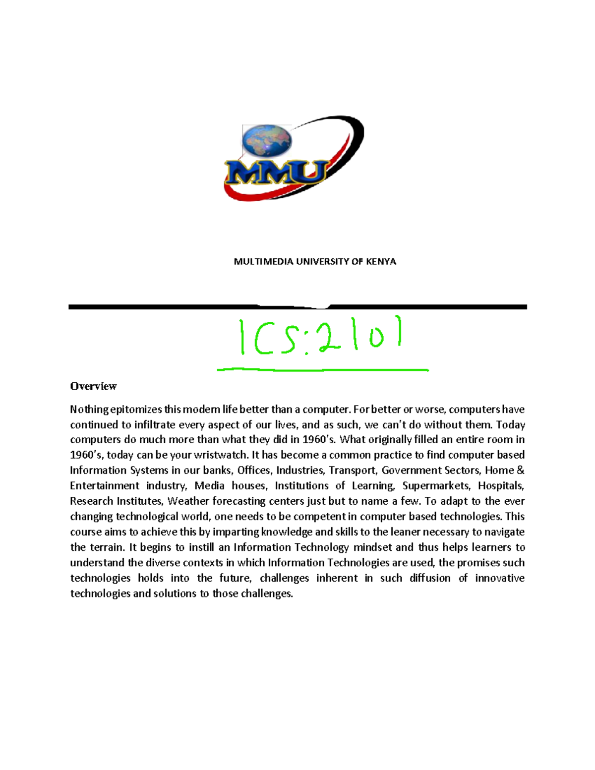 ICS 2101 Notes 2023 - Introduction to computer systems - MULTIMEDIA ...