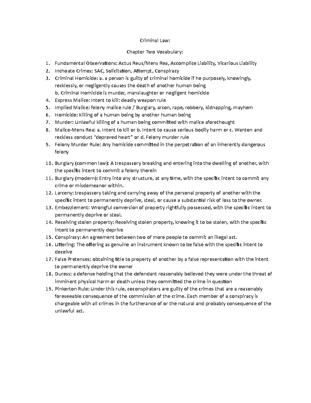 Criminal Law chapter 2 vocab - Criminal Law: Chapter Two Vocabulary ...