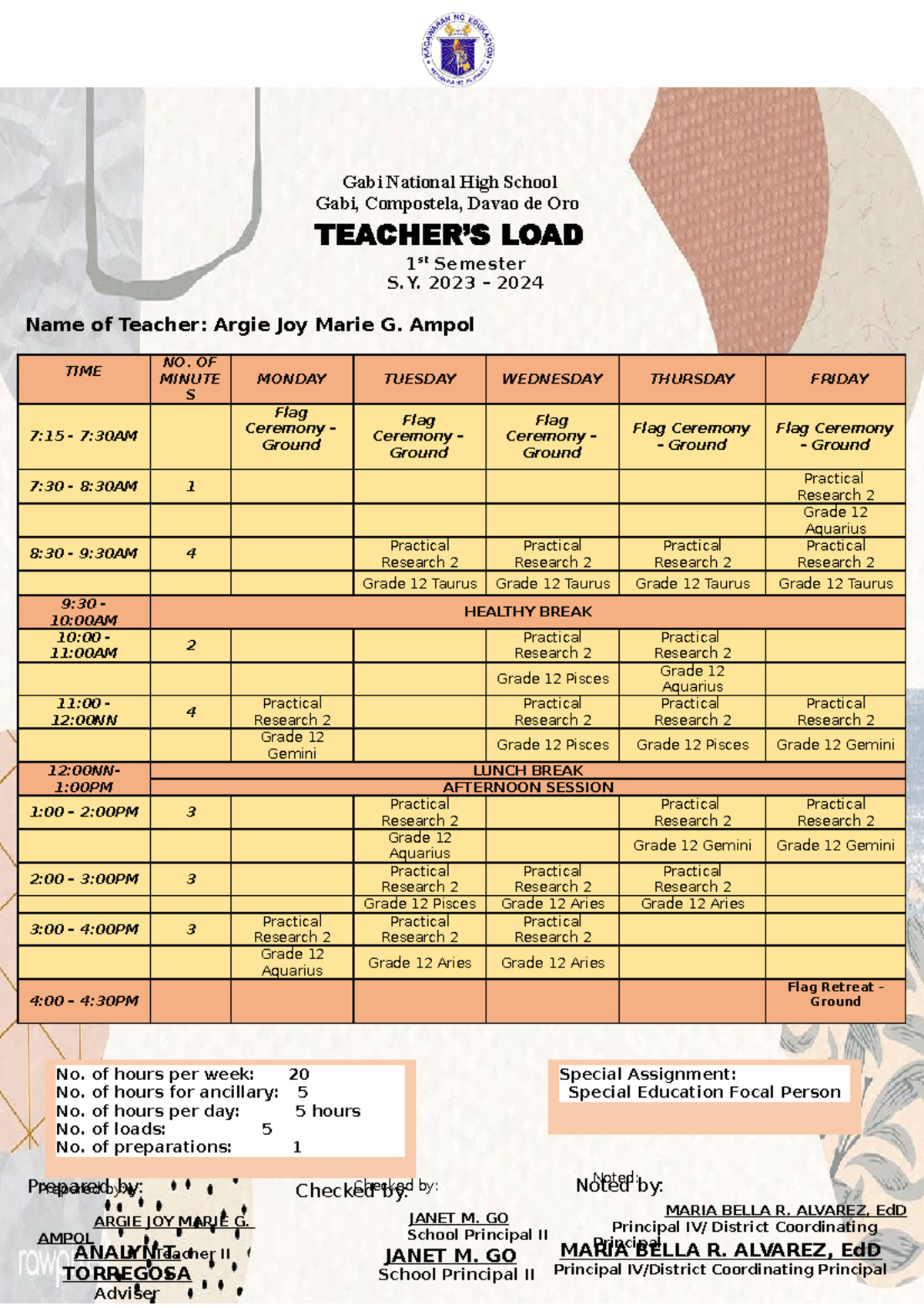 Teachers-LOAD New - subject load - Gabi National High School Gabi ...
