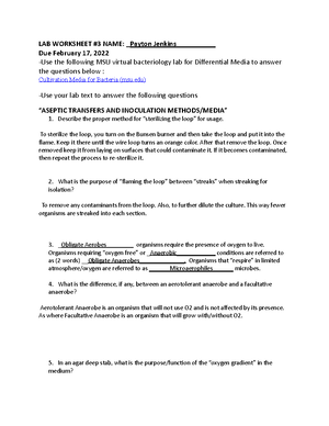 Lab 7 Worksheet - Clinical microbiology lab handout for cells. - Bio ...