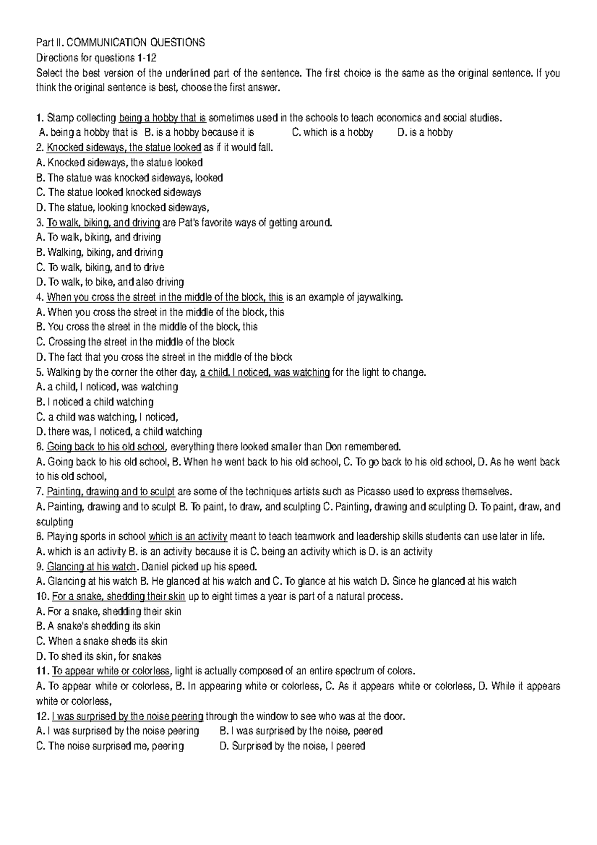 TEST 10 October 2019, questions - Part II. COMMUNICATION QUESTIONS ...
