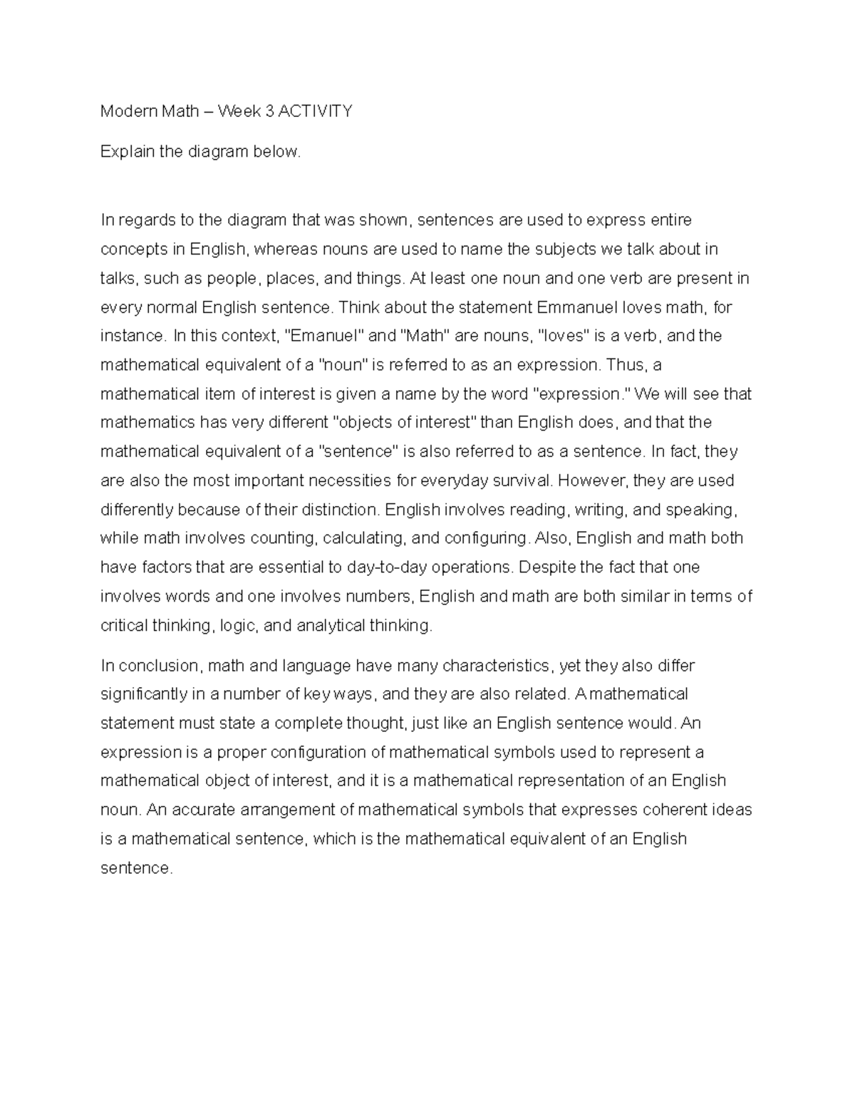 Modern Math Week 3 Activity - Modern Math – Week 3 ACTIVITY Explain the ...